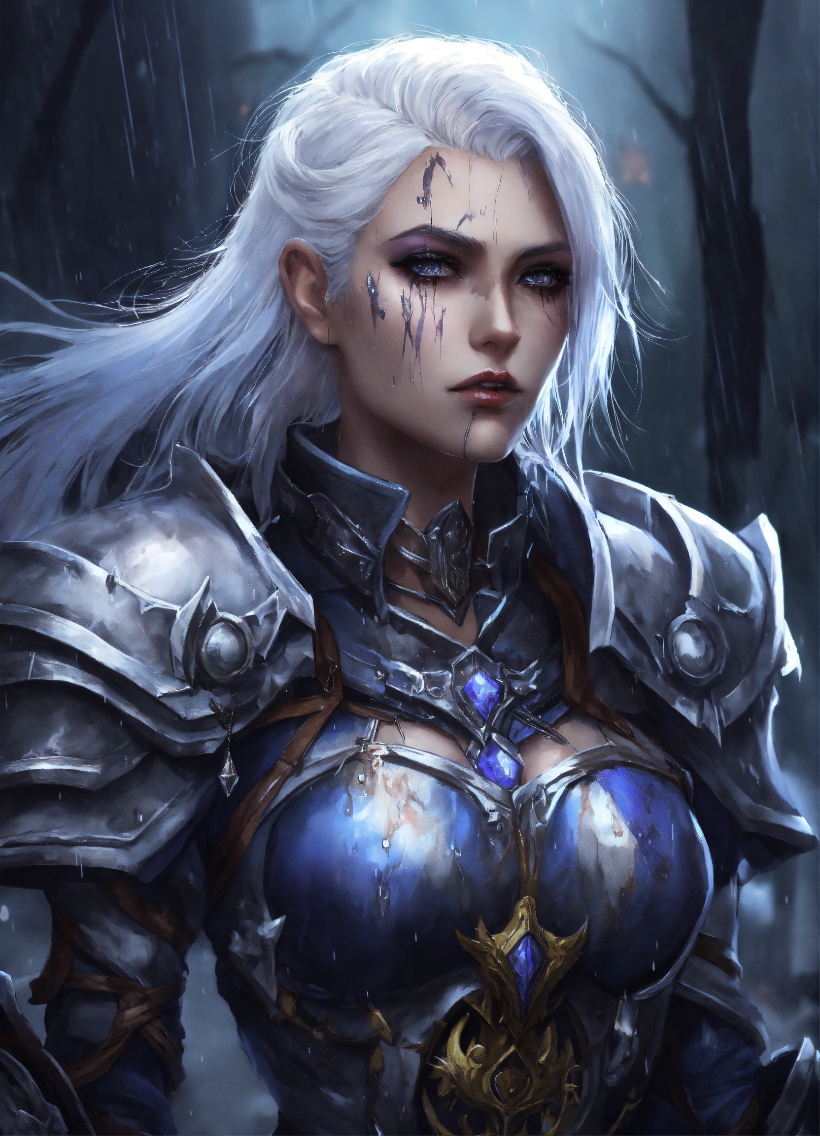 Lexica - Female undead death knight, shining armor, sorrow, silver hair ...