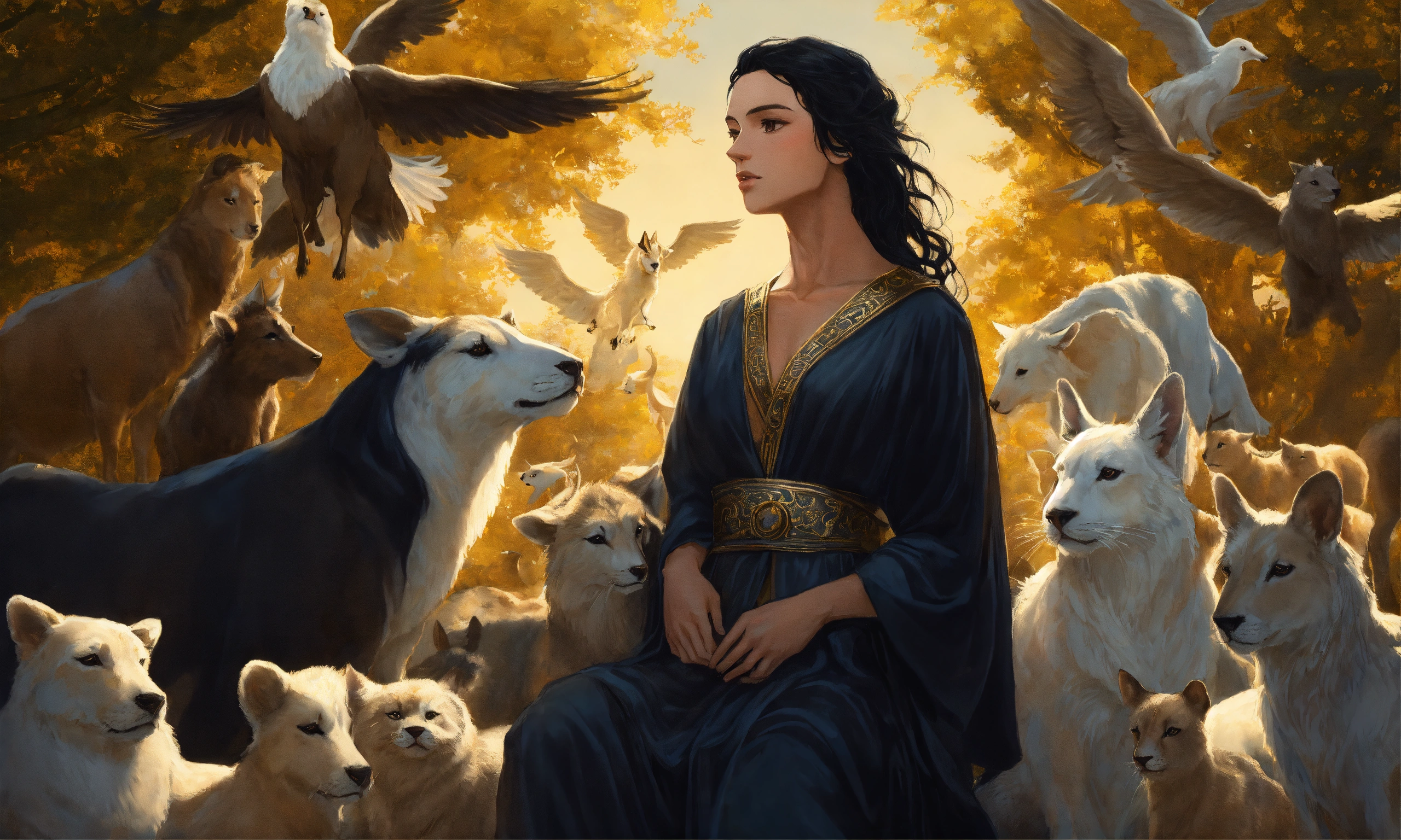 Lexica - Half greek goddess with black hair, black flowing robe ...