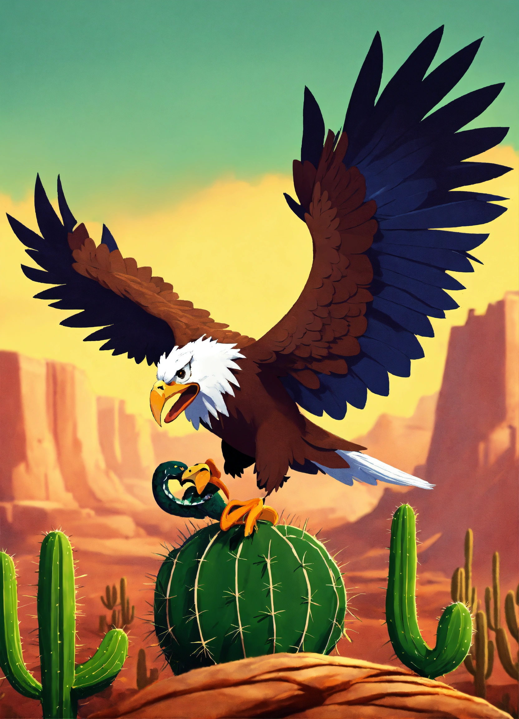 Lexica - Pixar animation of Eagle Devouring Snake on a cactus, pixar ...