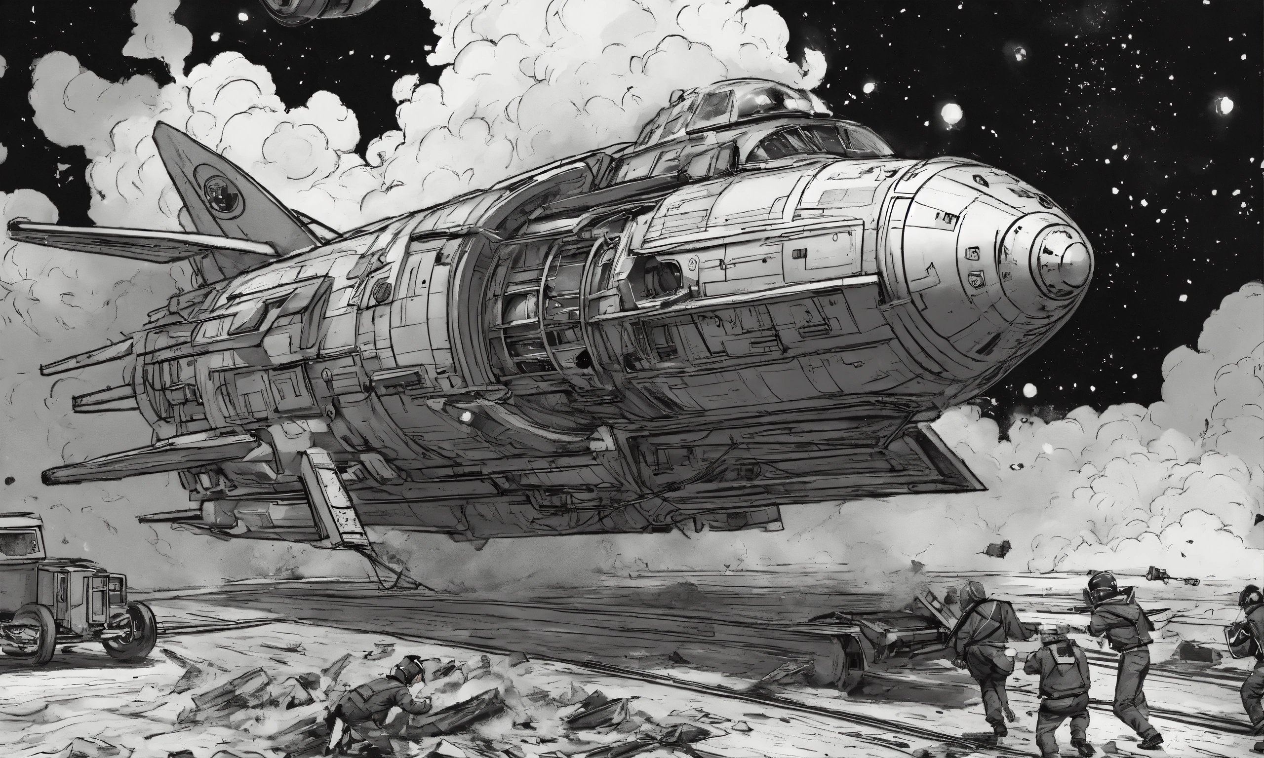 Lexica - Rocketship thrusters igniting closeup chaos, comic ...