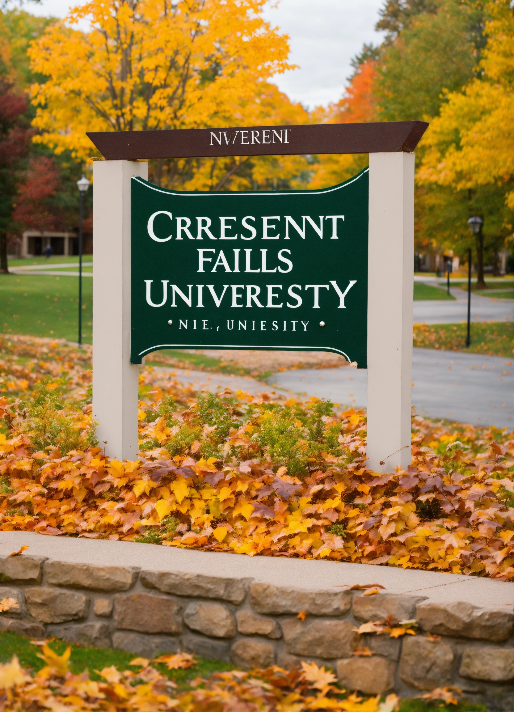 Lexica - University Campus sign that reads CRESCENT FALLS UNIVERSITY ...