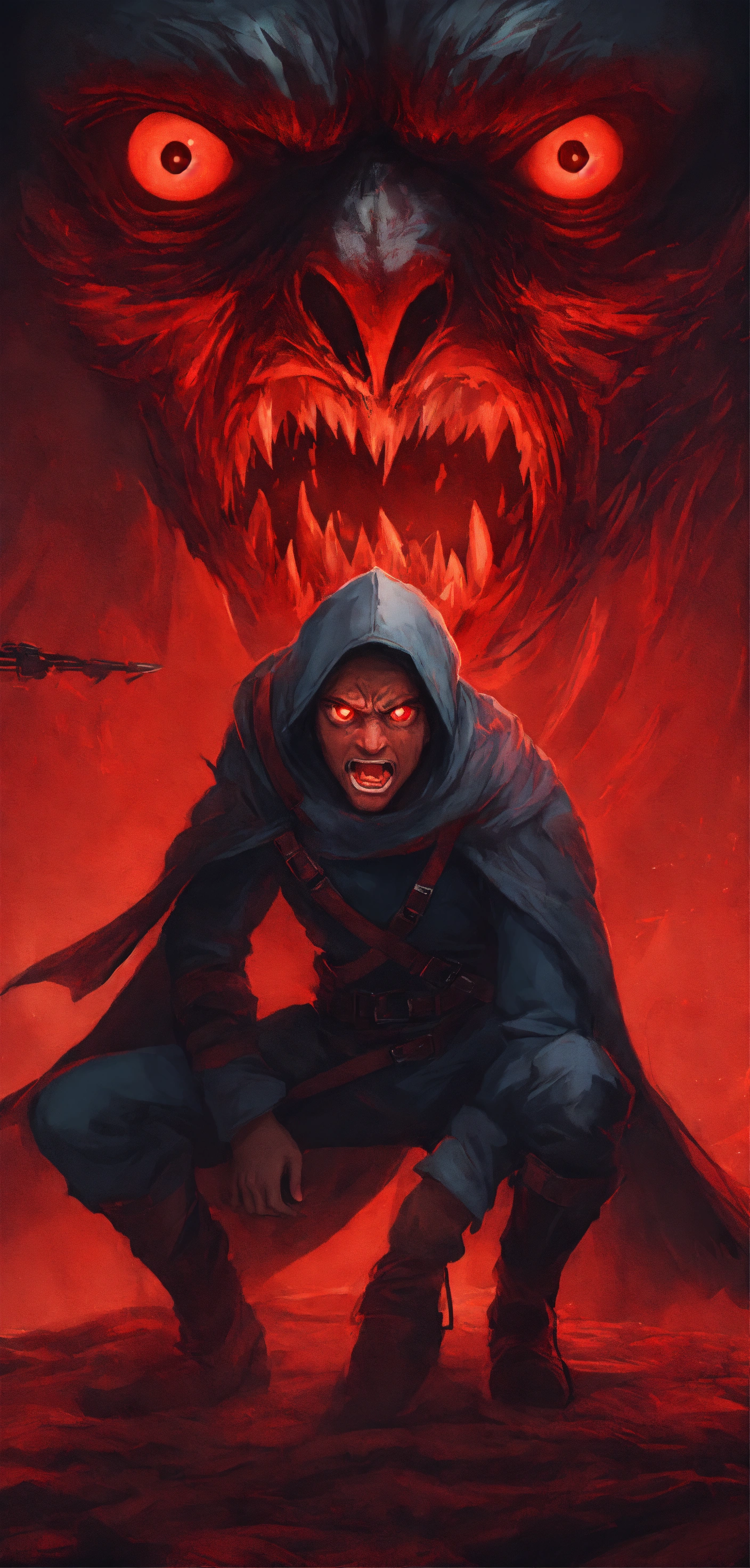 Lexica - A terrified man terrified with very wide open red eyes