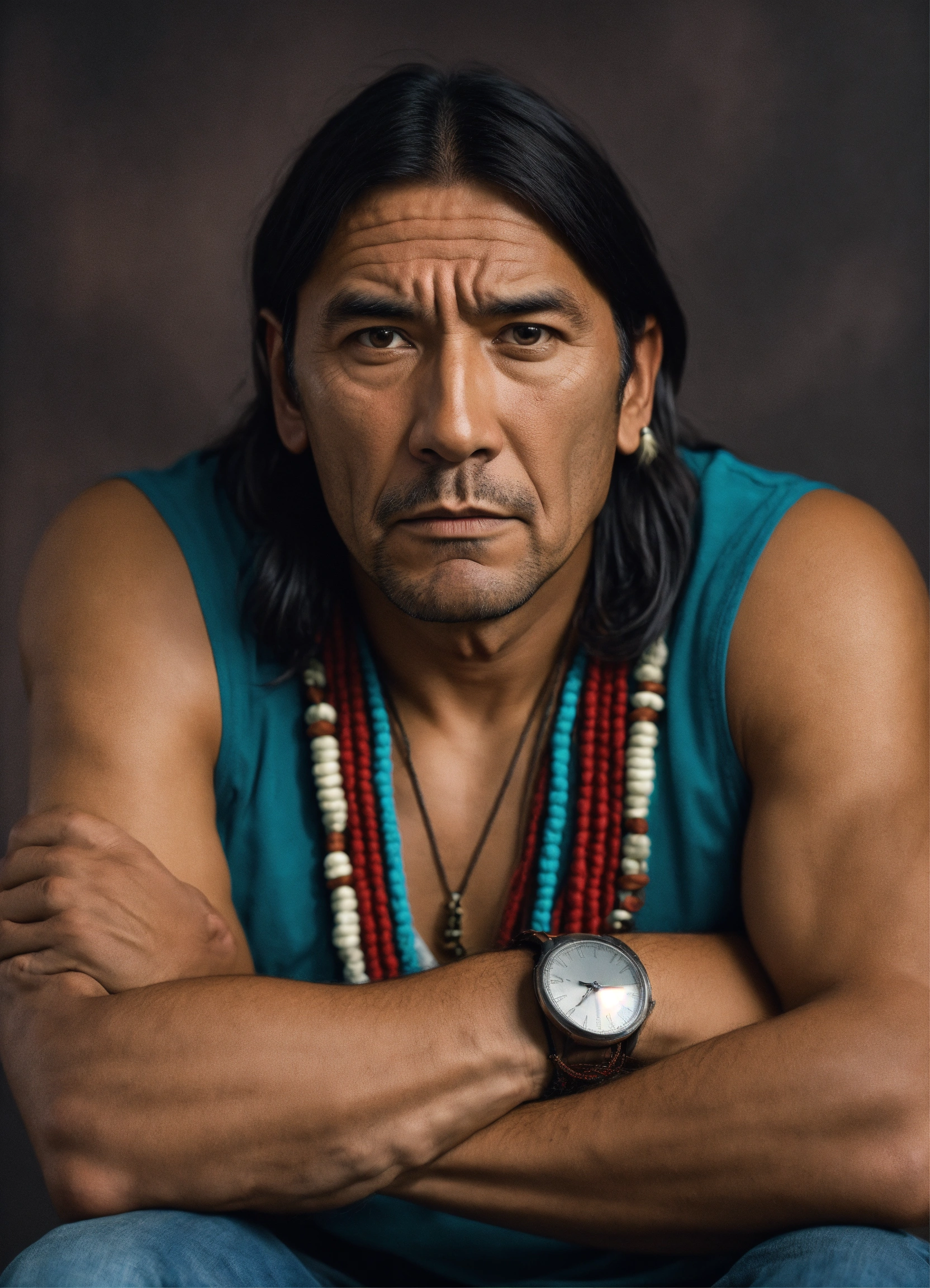Lexica - Scared native american man, FRONT VIEW, casual clothes, arms ...