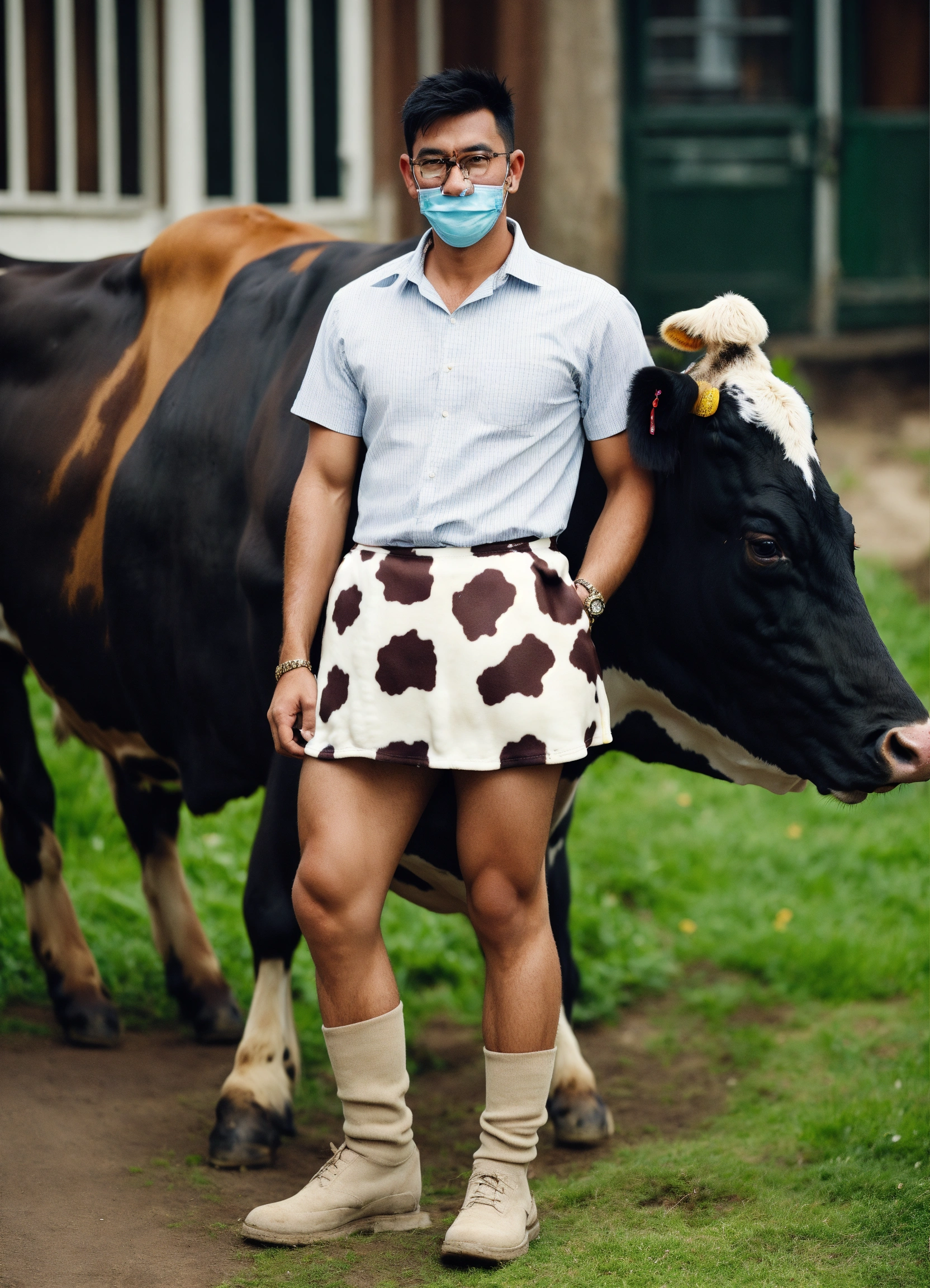 Lexica - A man with cow face and wearing mini skirt