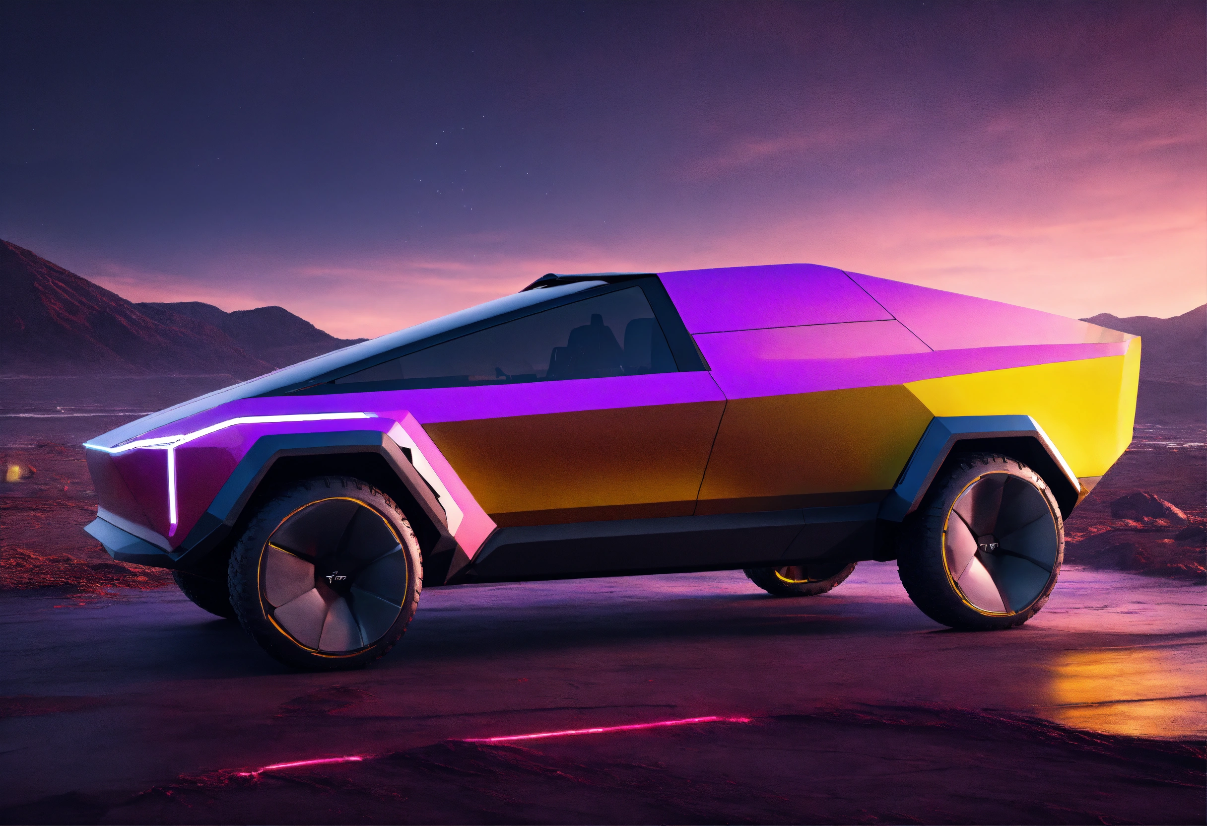 Lexica - Tesla cybertruck, side view, whole car, 4k, 3d render, purple ...