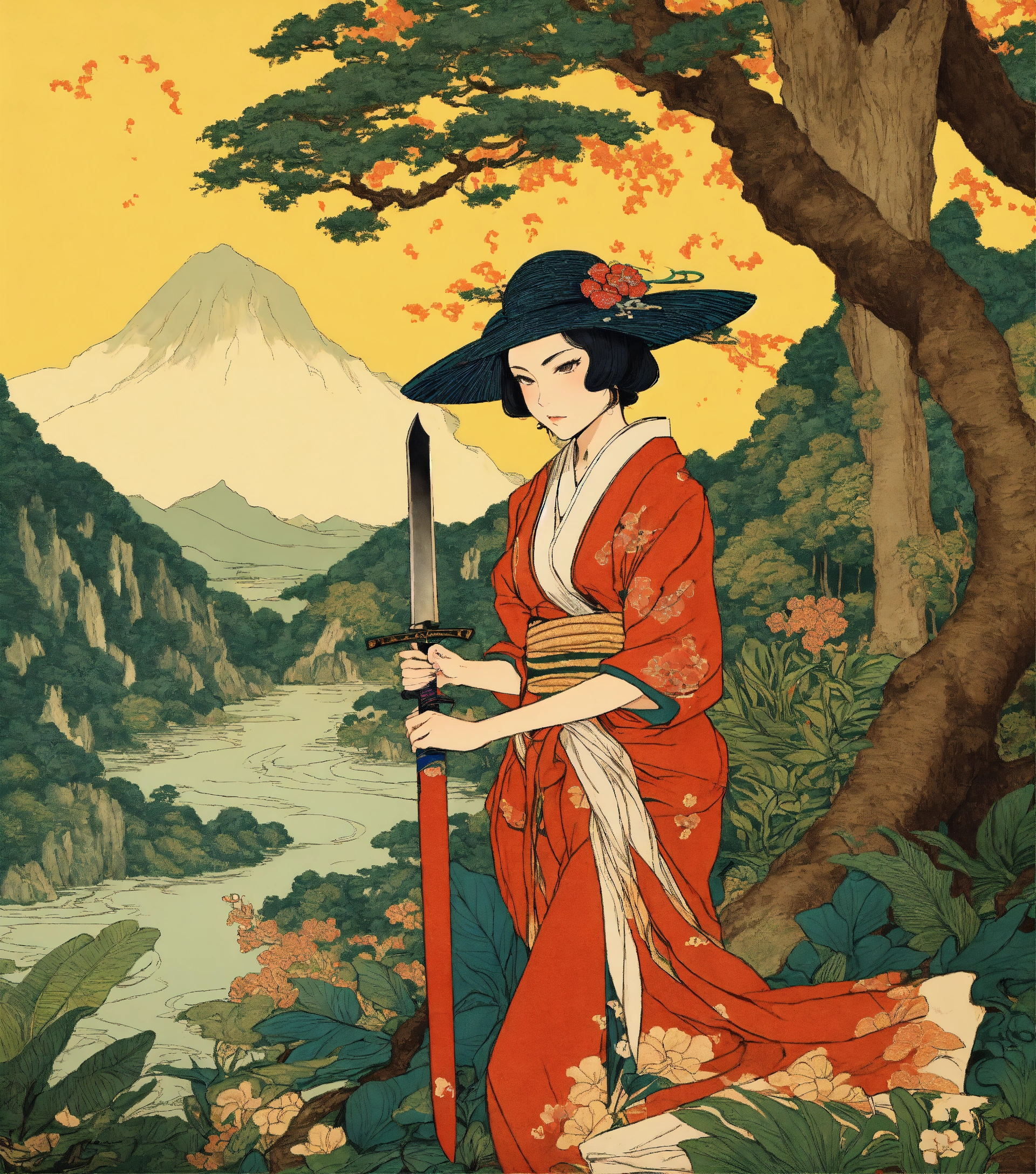 Lexica - There is a latina woman with a dagger on a tropical rainforest ...