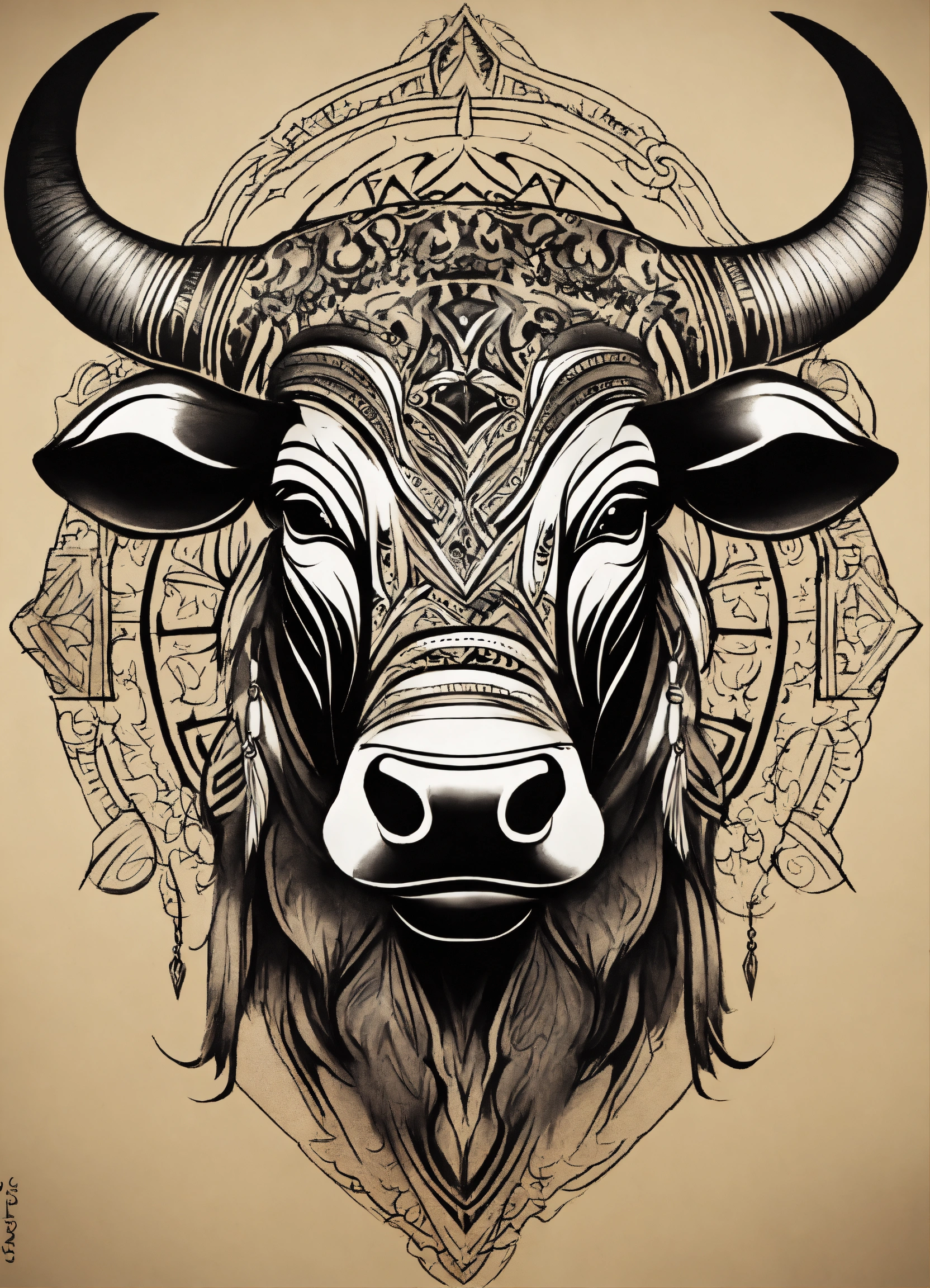 Lexica - Drawing of a bull draw only with tribal shapes tattoo