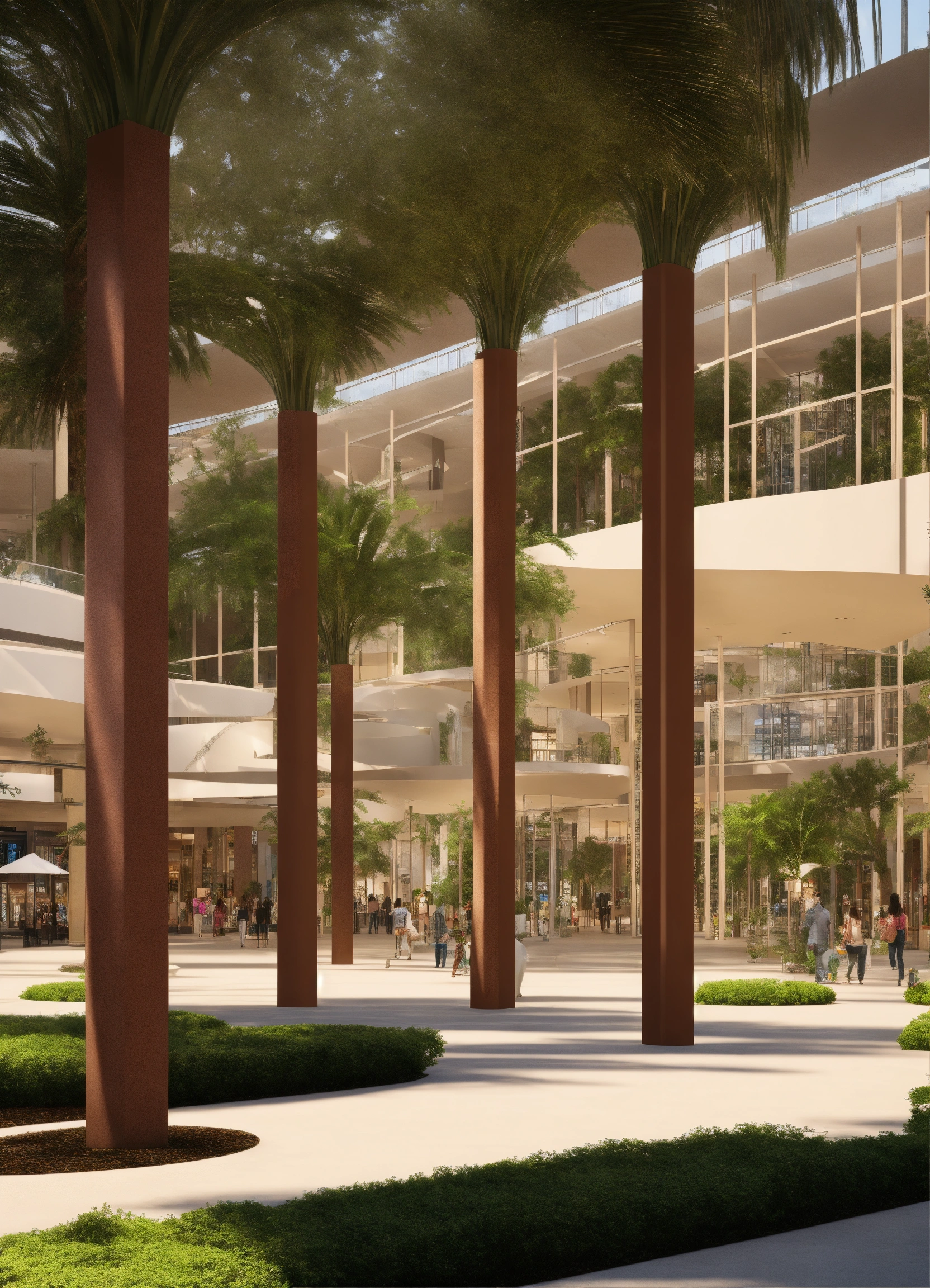 Lexica - A steel shopping mall L shaped with plan trees in front, a ...