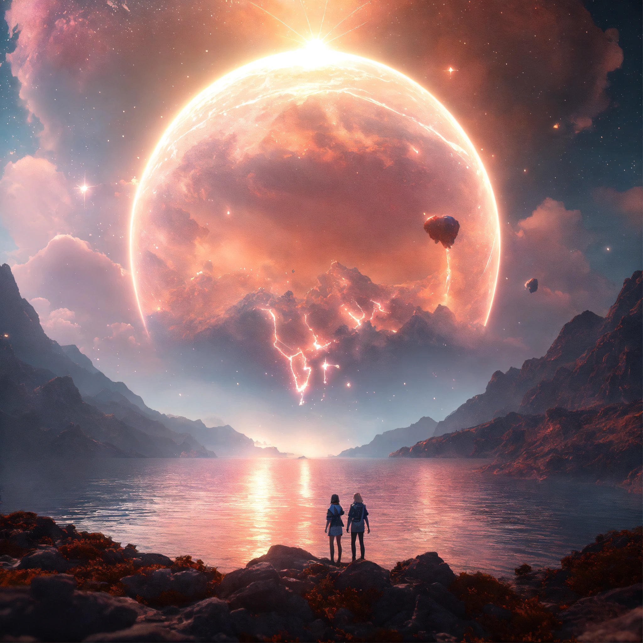 Lexica - Two celestial beings, seraphim, light in love cloud, being ...