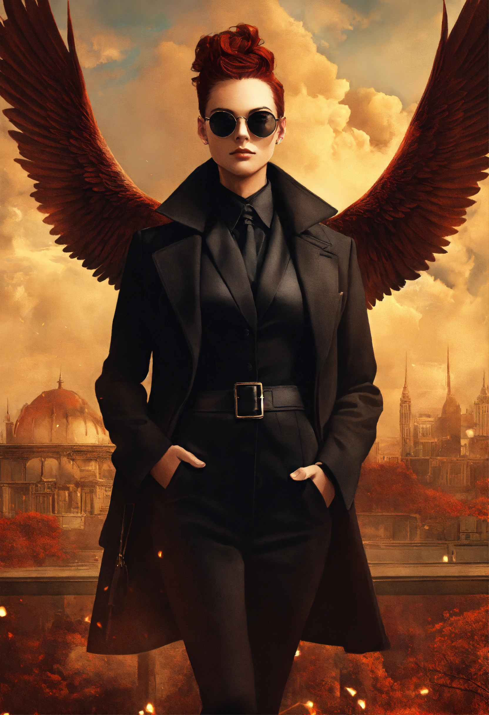 Lexica - Good omens as woman, female Crowley wearing black clothes suit