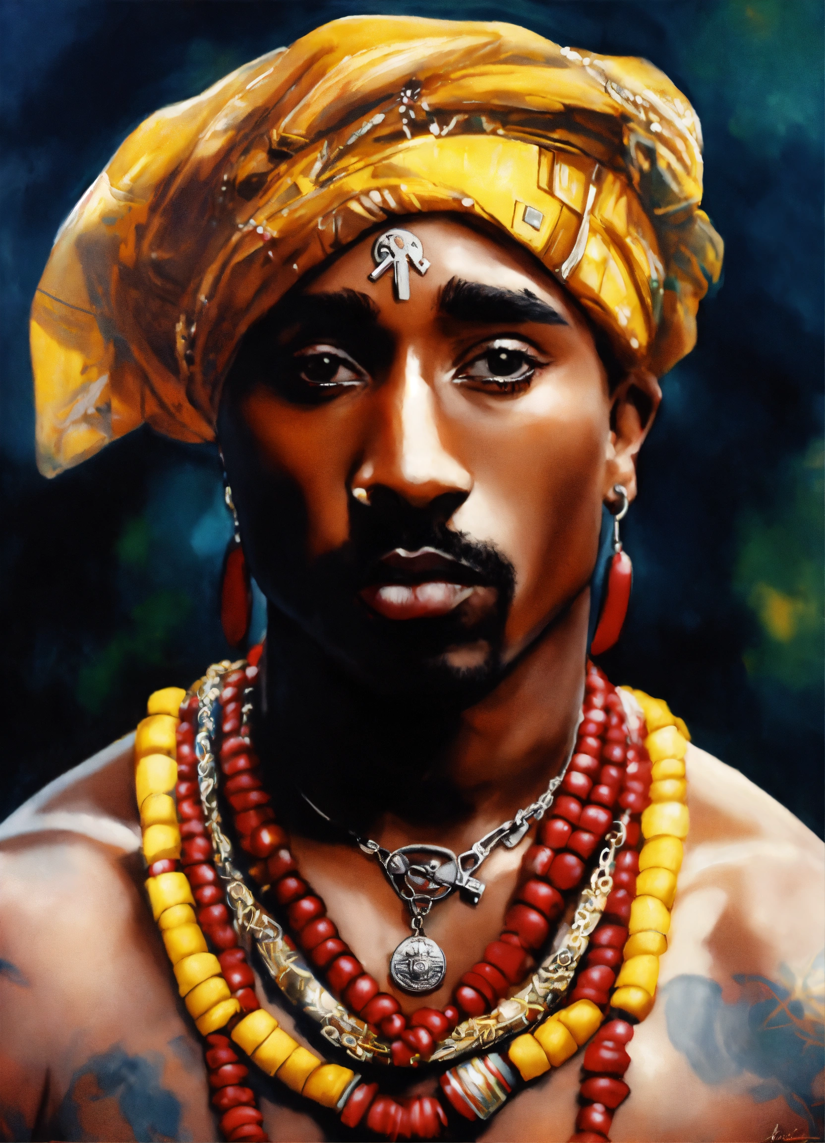 Lexica - Tupac Shakur in Mesoamerican color inspired Iron Man amour