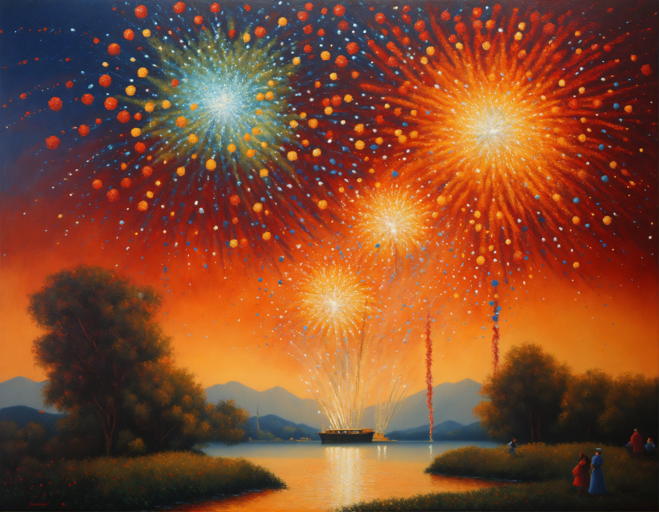 Lexica - Surrealist oil painting pointillism fireworks