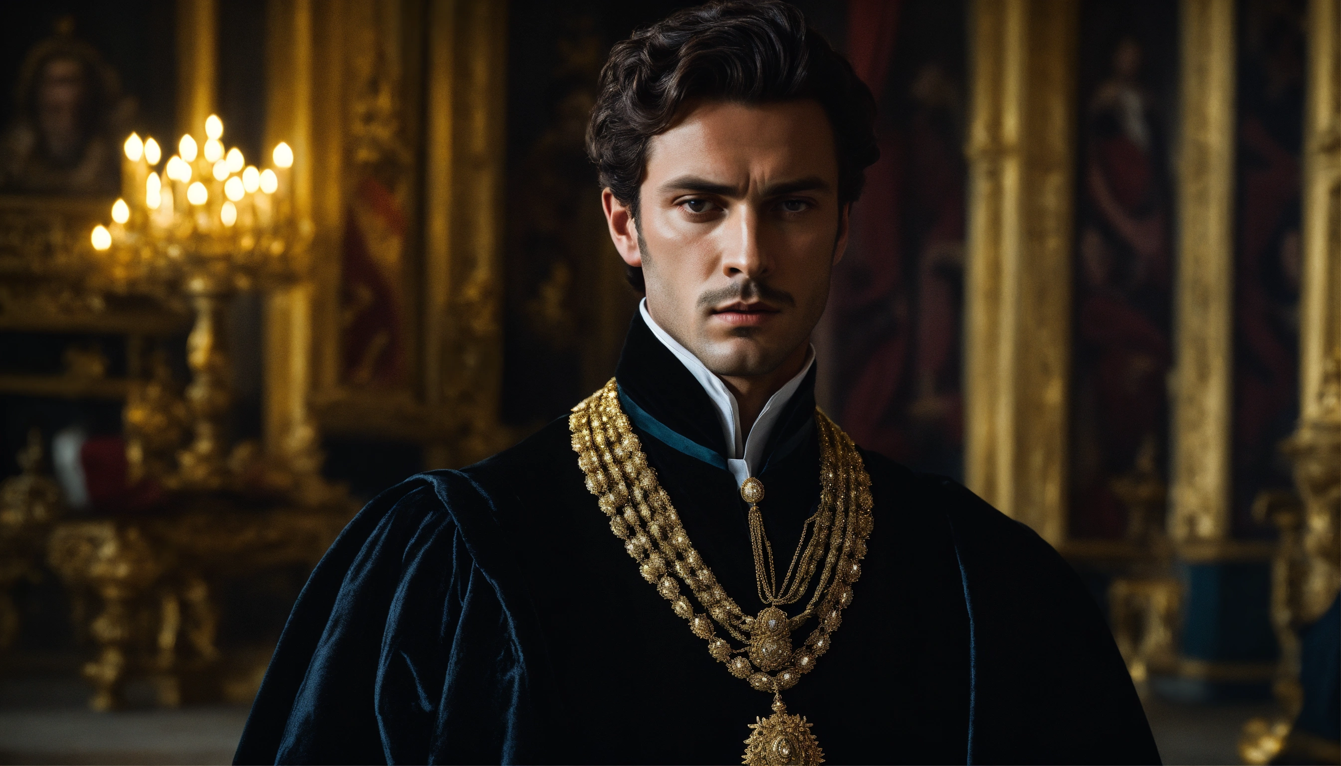 Lexica - Dramatic portrait of a young and handsome villainous French ...