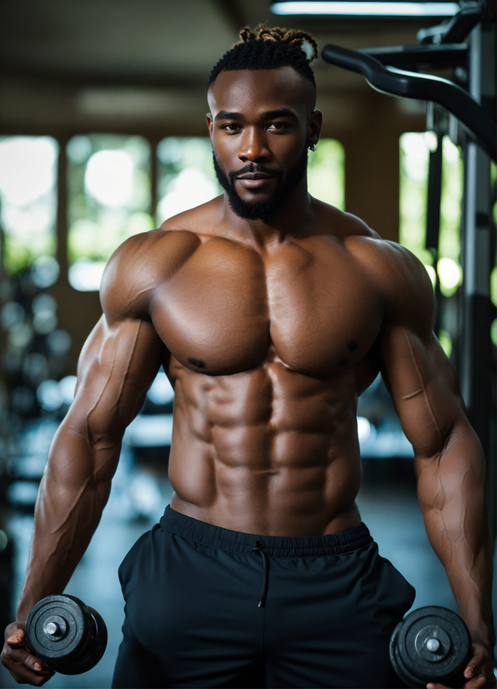 Lexica - African men, long hair, working out in the gym, well-developed ...
