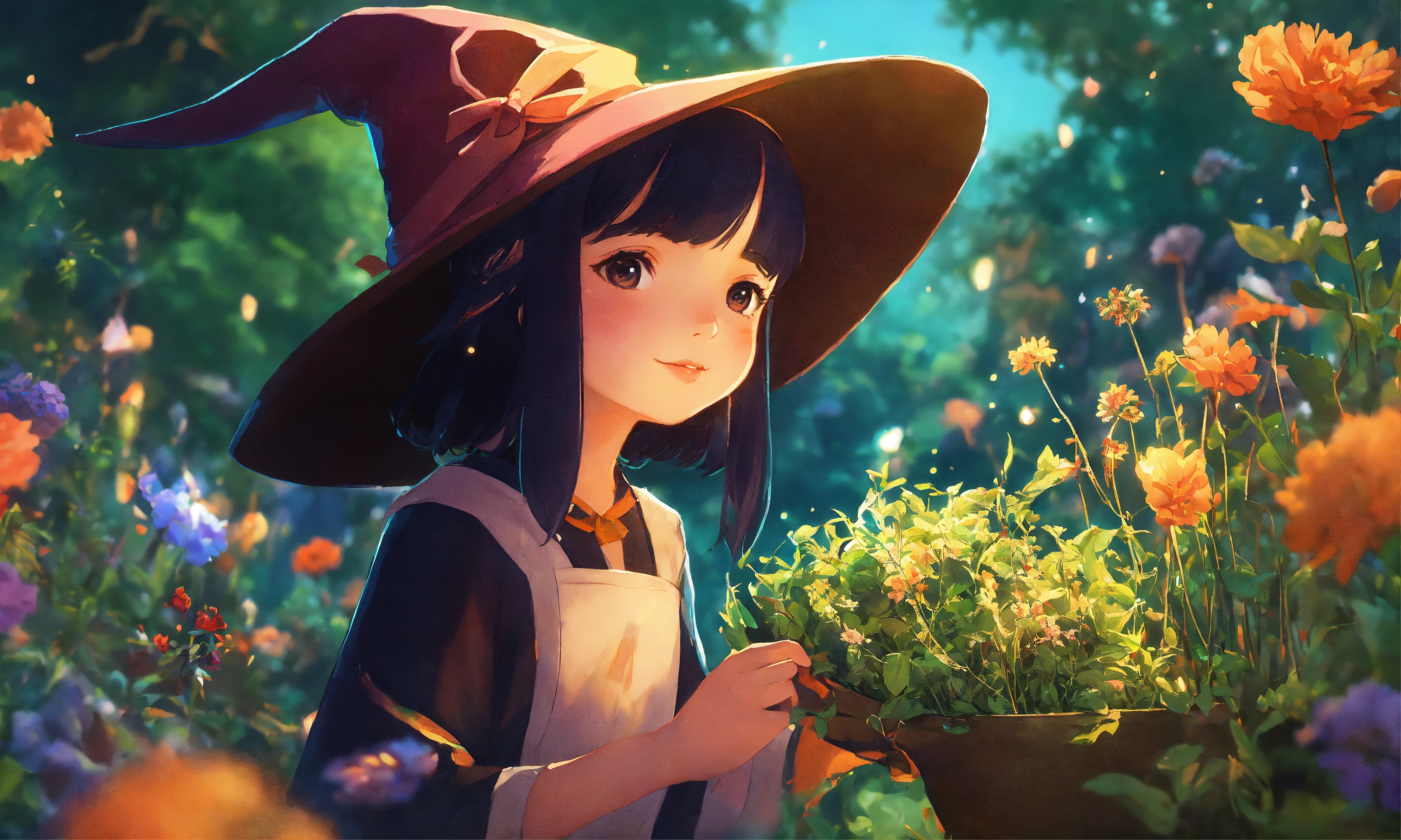 Lexica - A cute witch girl picking herbs in a magical garden by Nihei ...