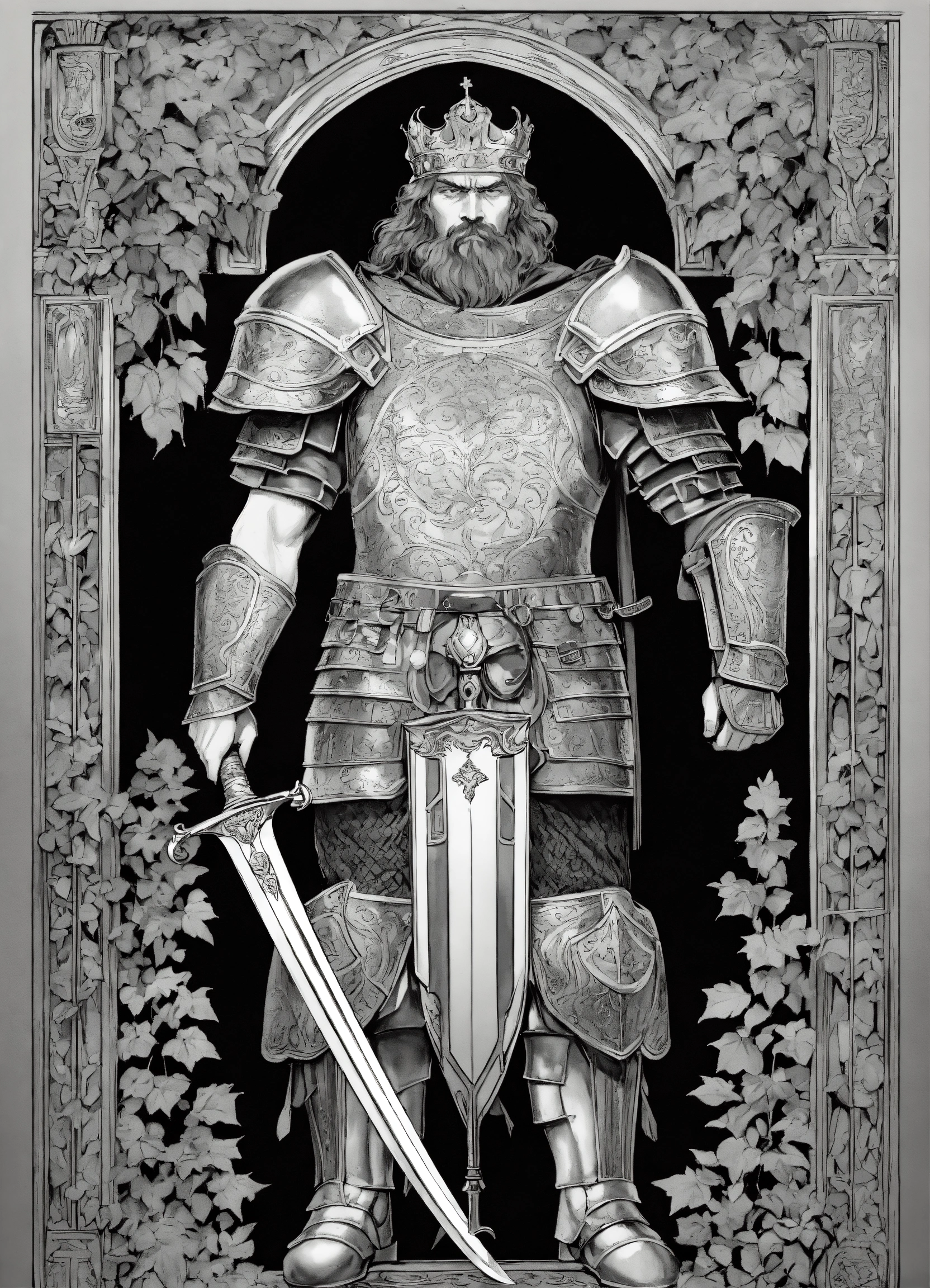 Lexica - A stoic king with plate armor looking angry holding an ...