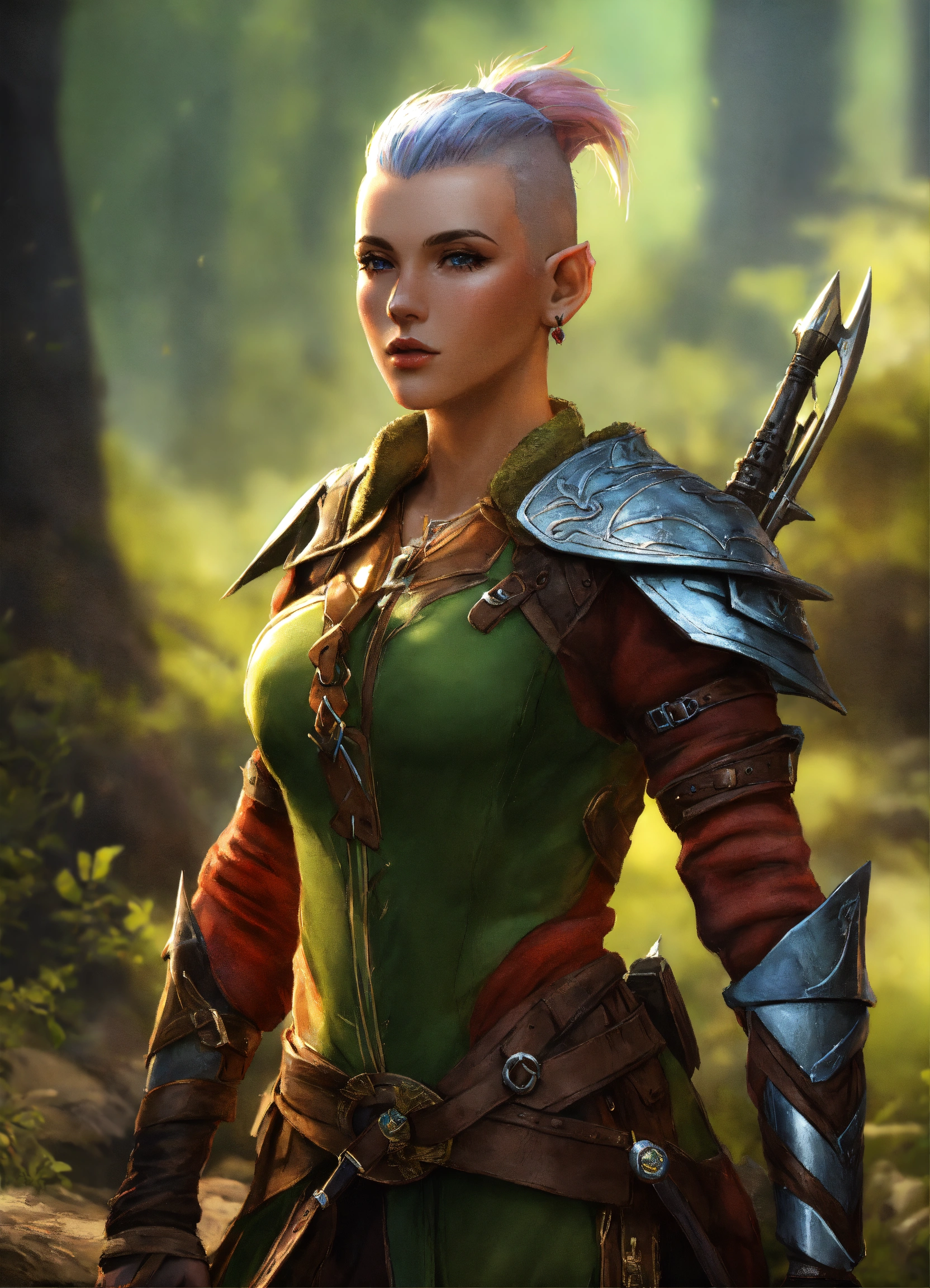 Lexica - Female elf ranger with sides of head shaved in mohawk