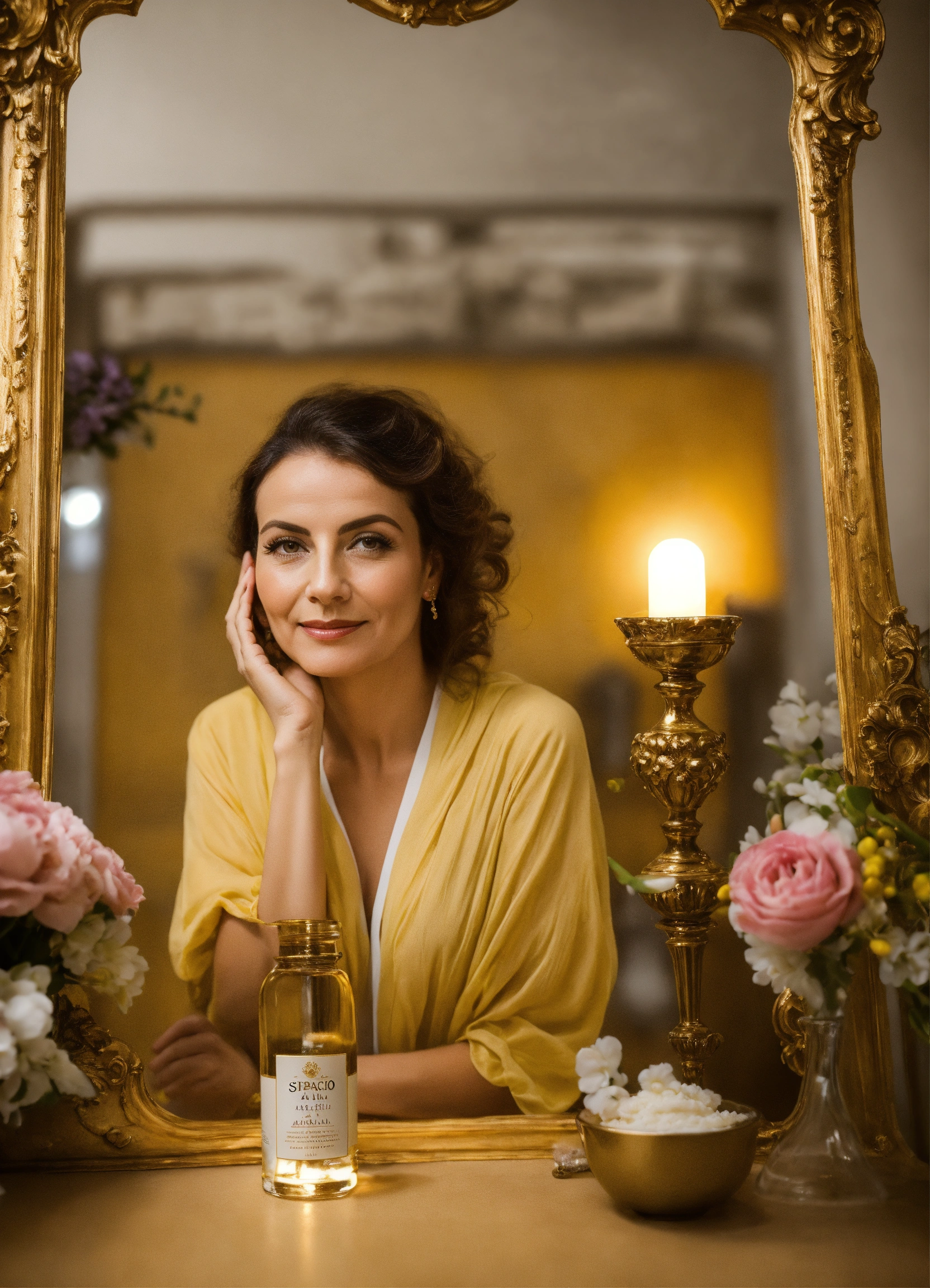 Lexica - Signora davanti allo specchio che si spalma la crema idratante ...