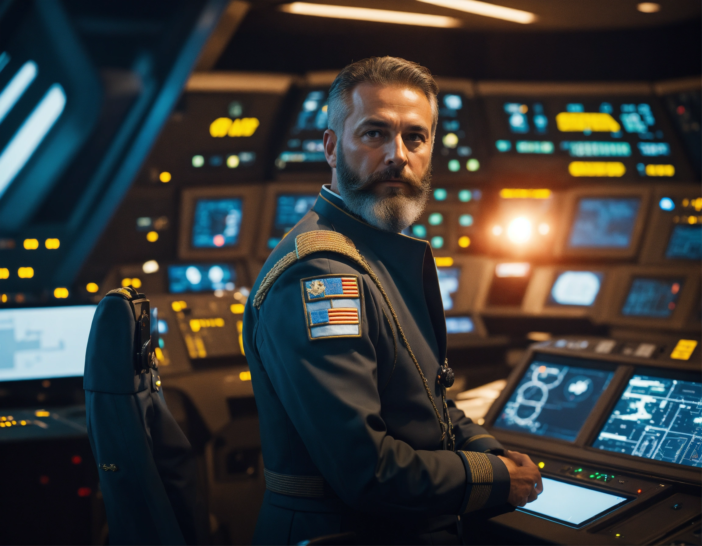 Lexica - 50 year old masculine star commander with sleek uniform and ...