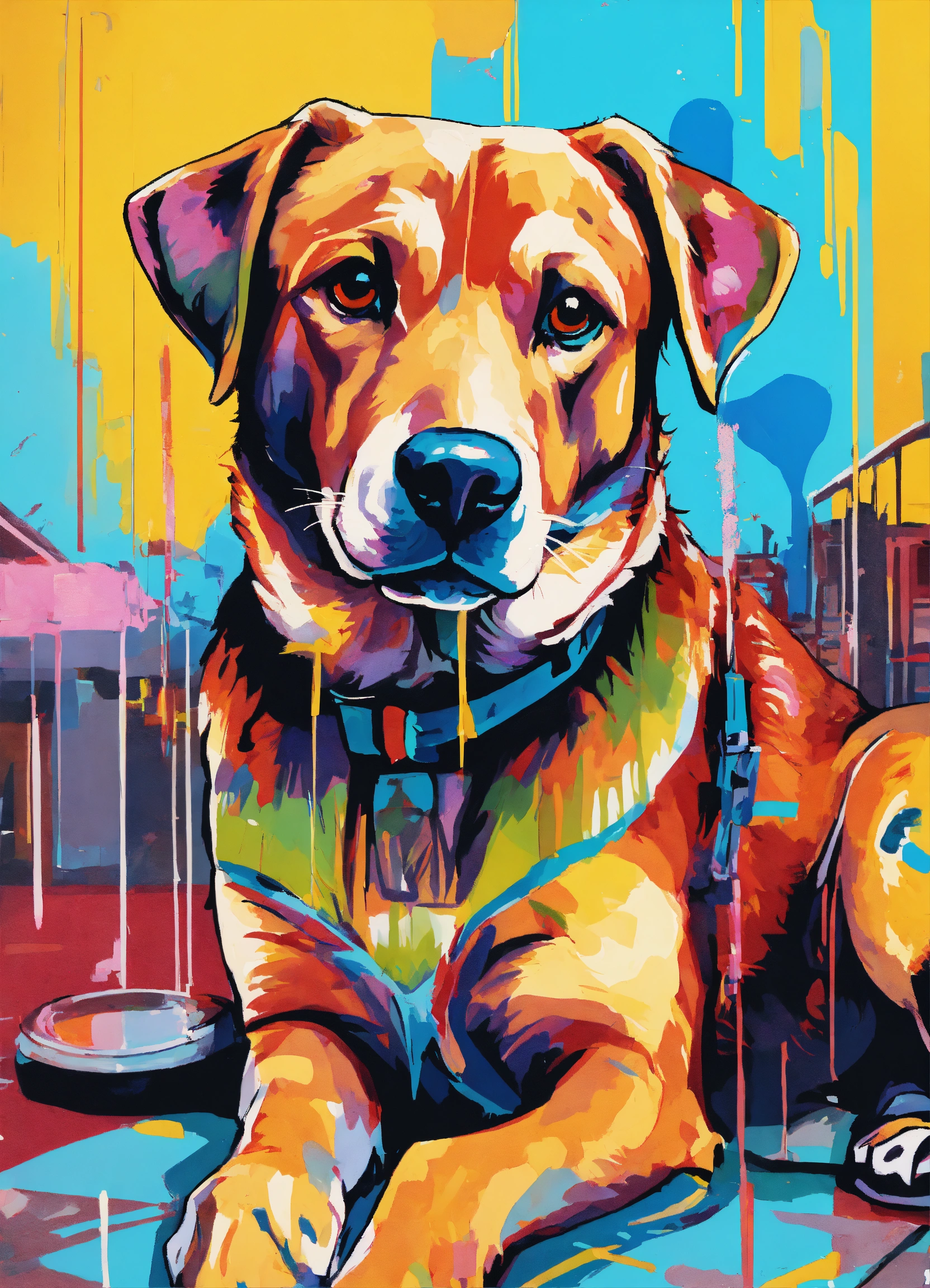 Lexica - An illustration painting with bright colors of a dog graffiti ...