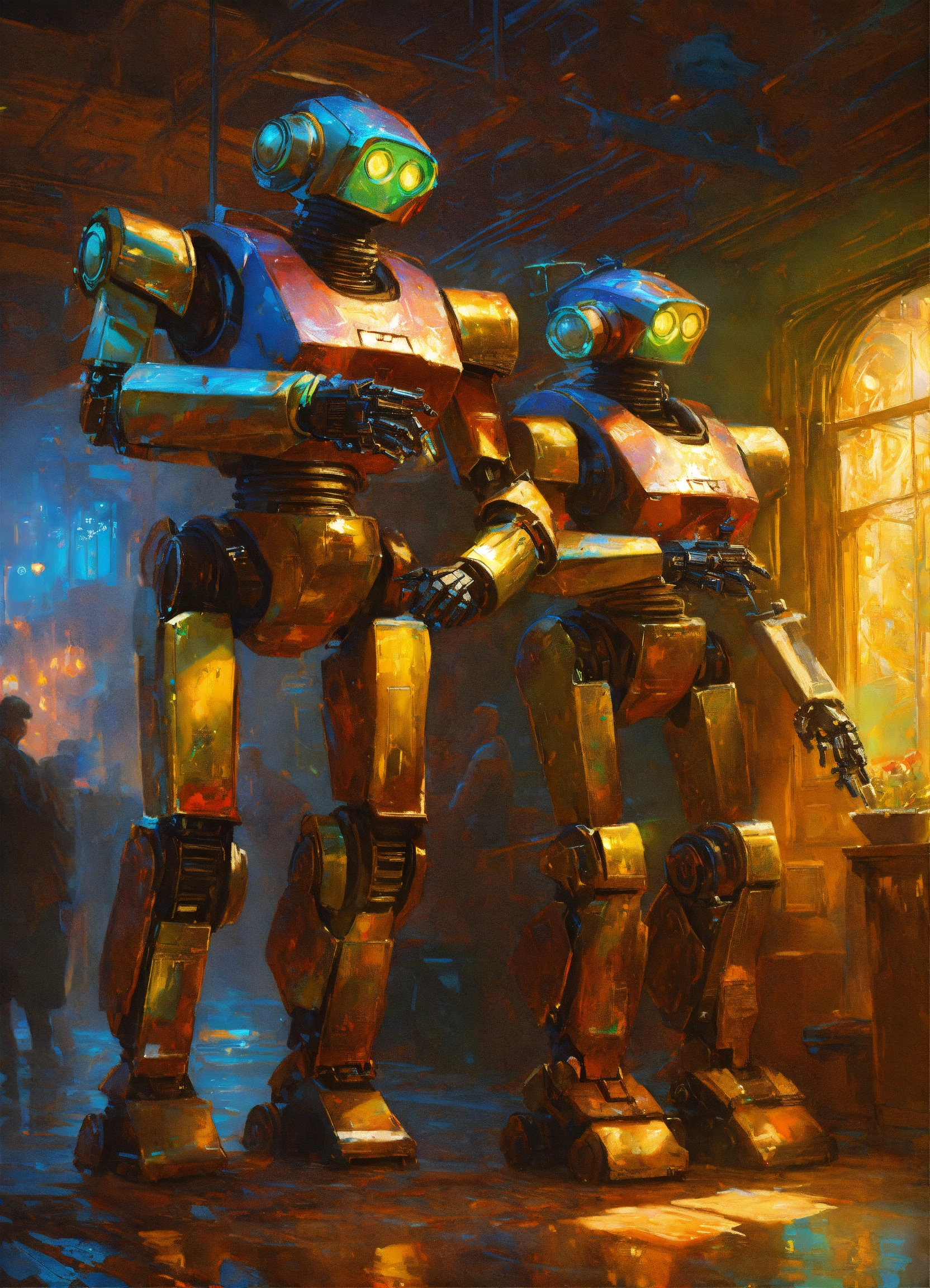 Lexica - Robots embracing, painting by gaston bussiere, craig mullins ...