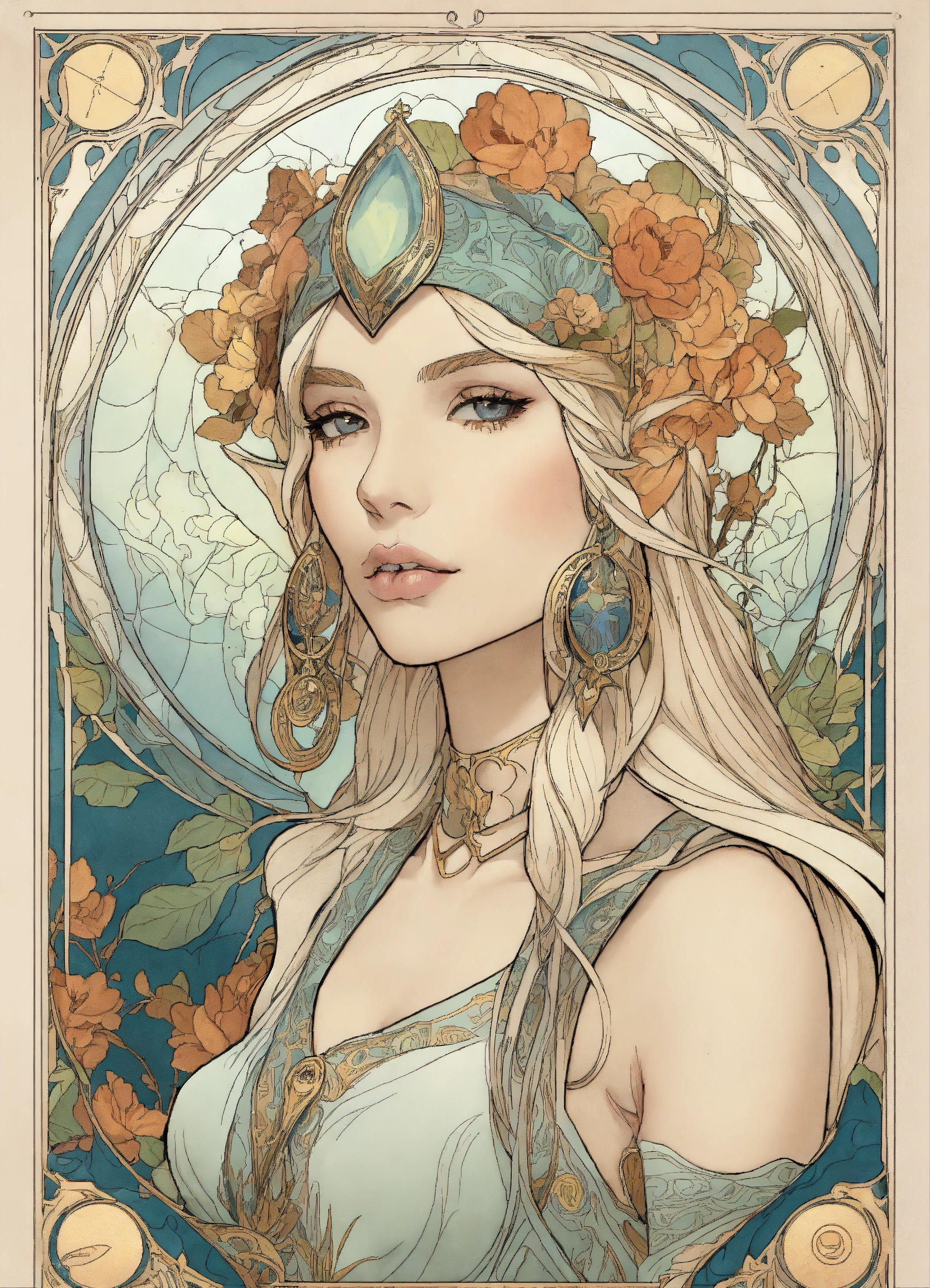 Lexica - Fantasy elf woman, astrology, tarot card, line drawing, clean ...