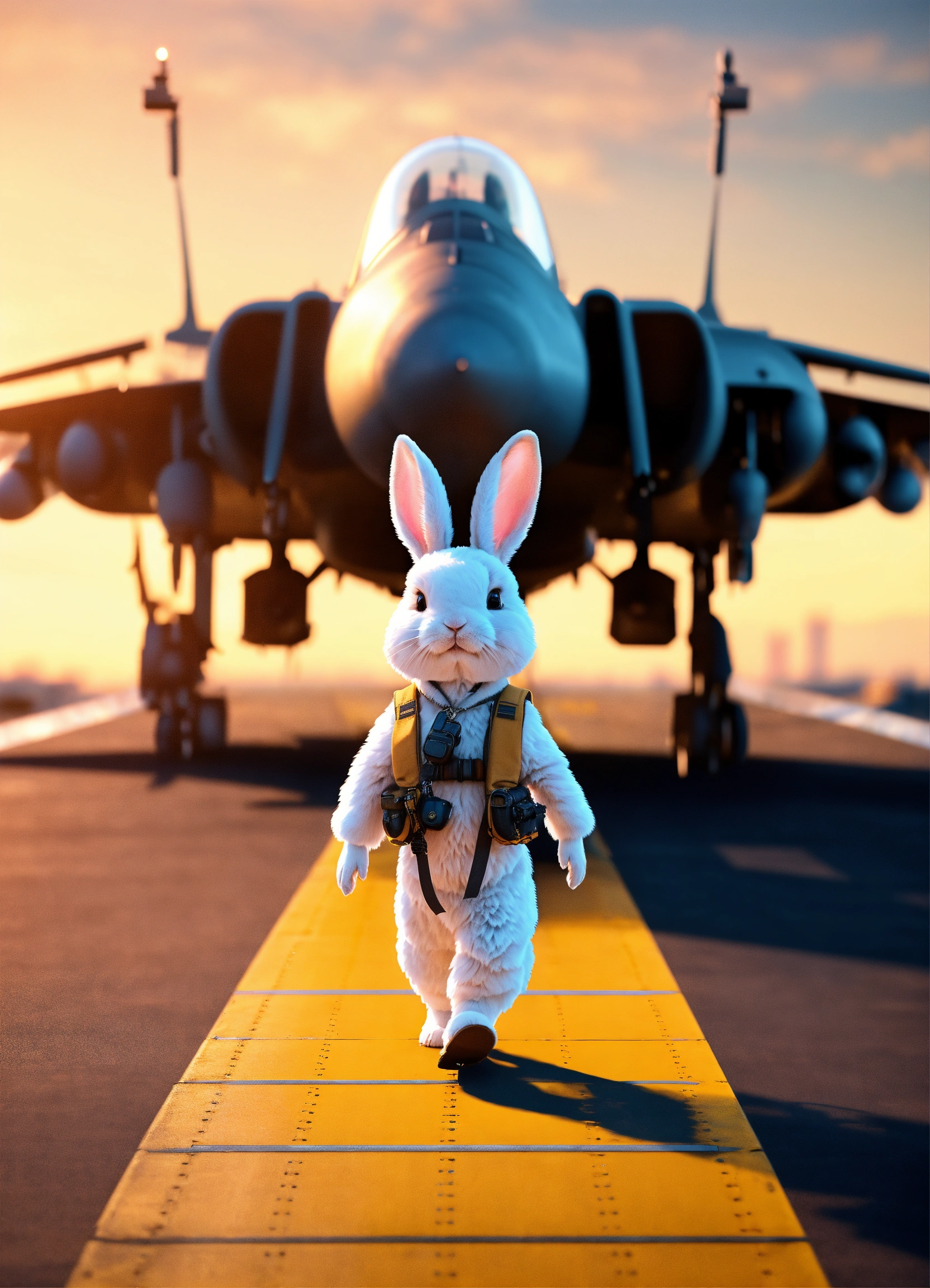 Lexica - A cute fluffy rabbit pilot walking on a military aircraft ...