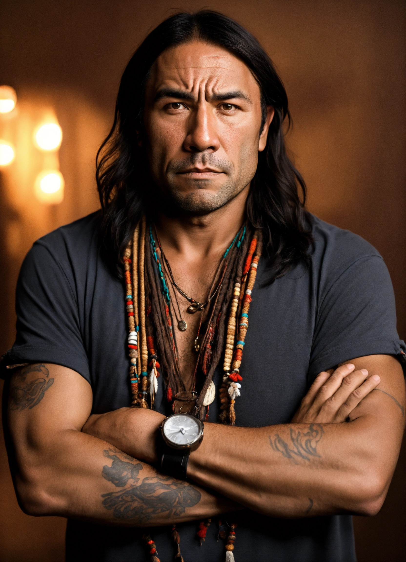 Lexica - Scared native american man, FRONT VIEW, casual clothes, arms ...