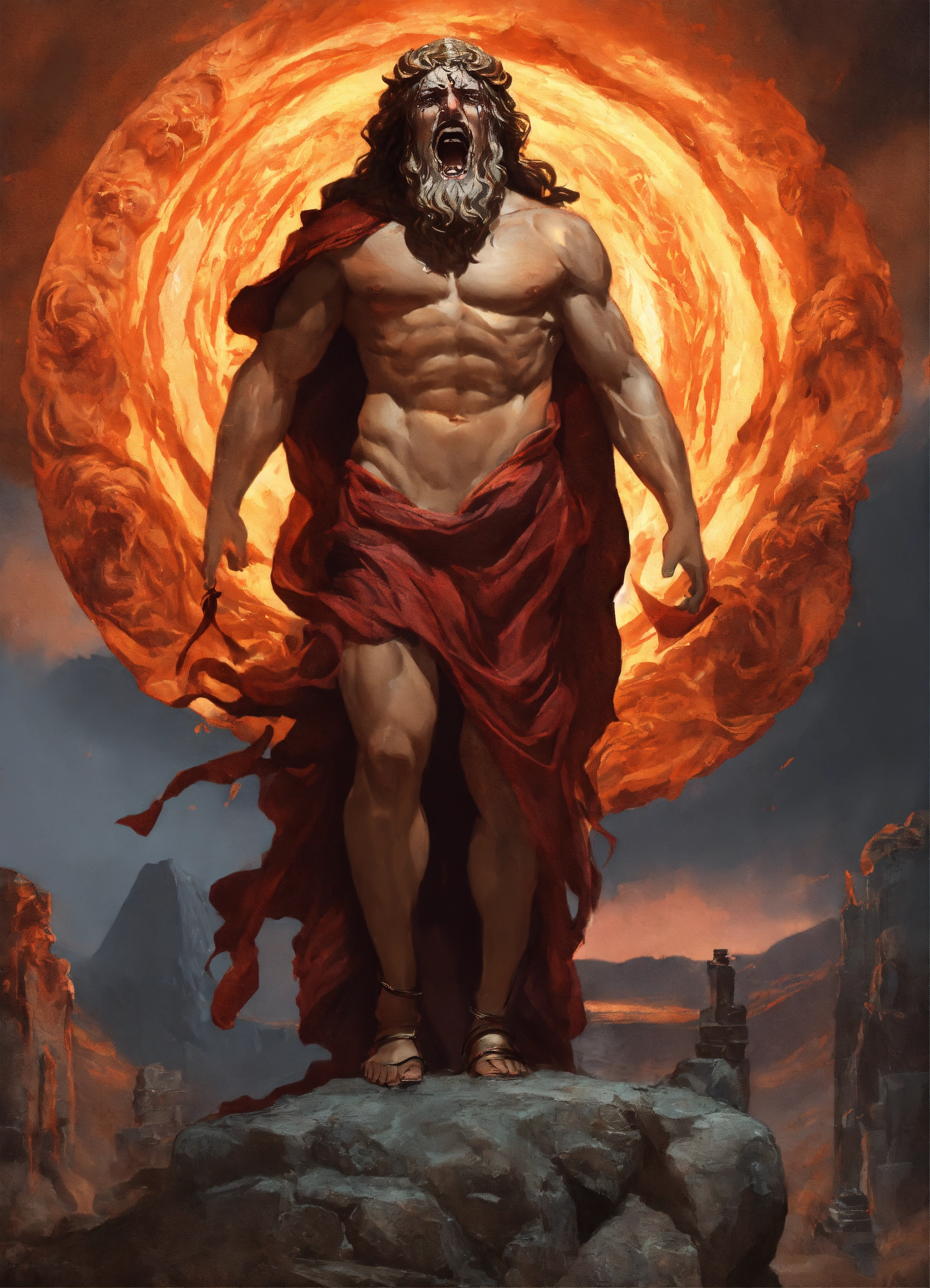 Lexica - Greek god of panic, terror, scary, weeping in fear, full scene