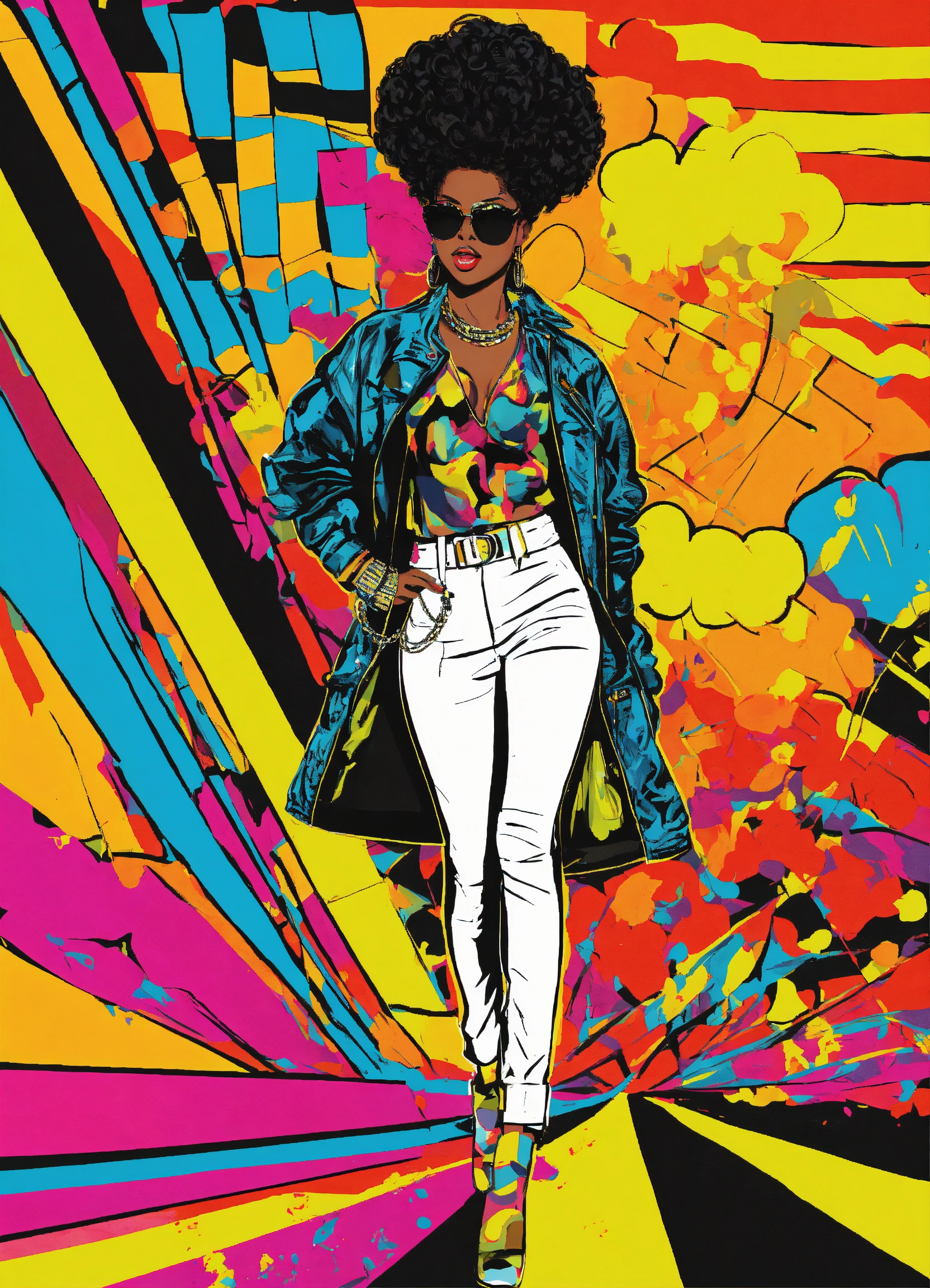 Lexica - Pop Art Runway Black Woman in high-fashion pop art outfit ...