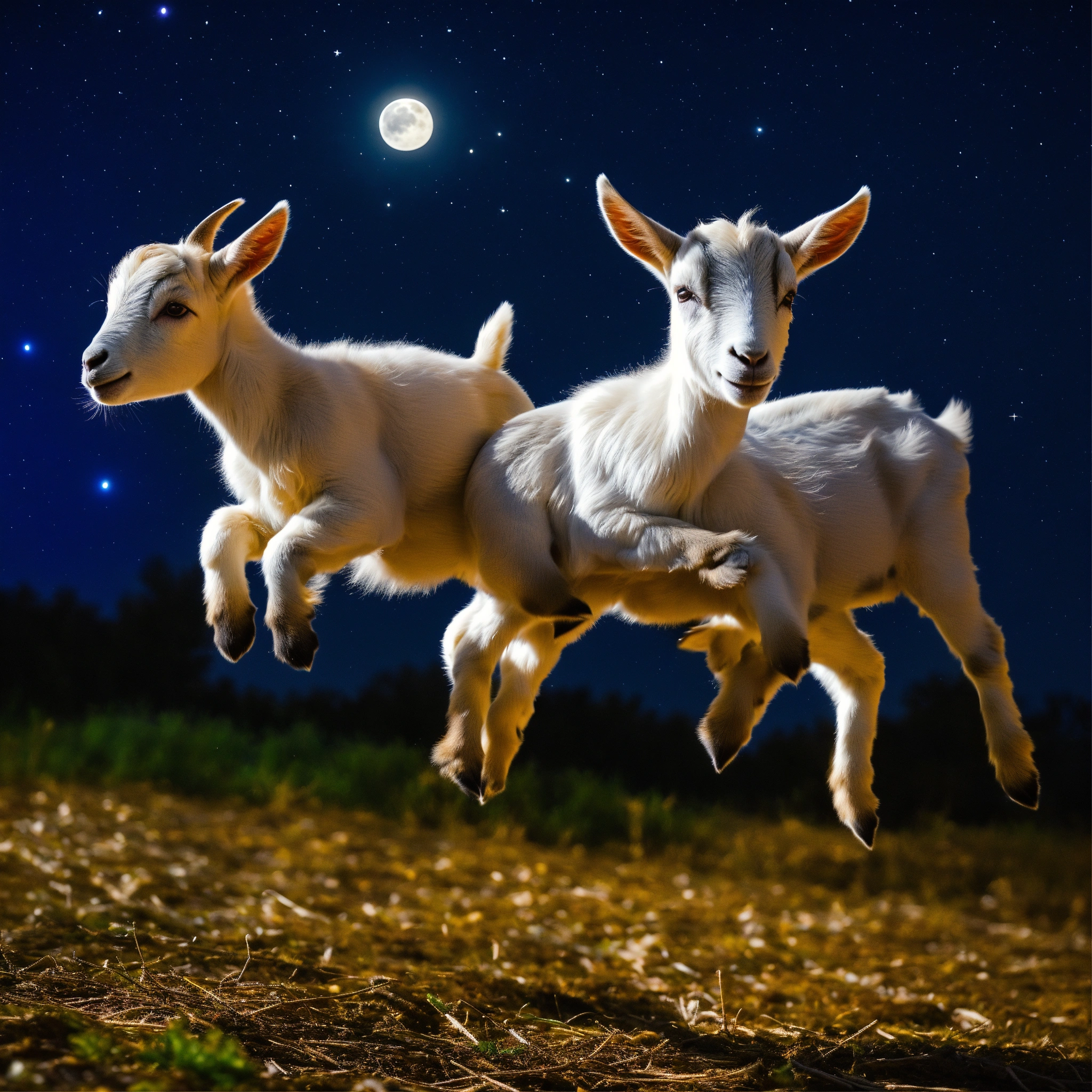 Lexica - Very sweet very cute baby goats are flying gracefully through ...