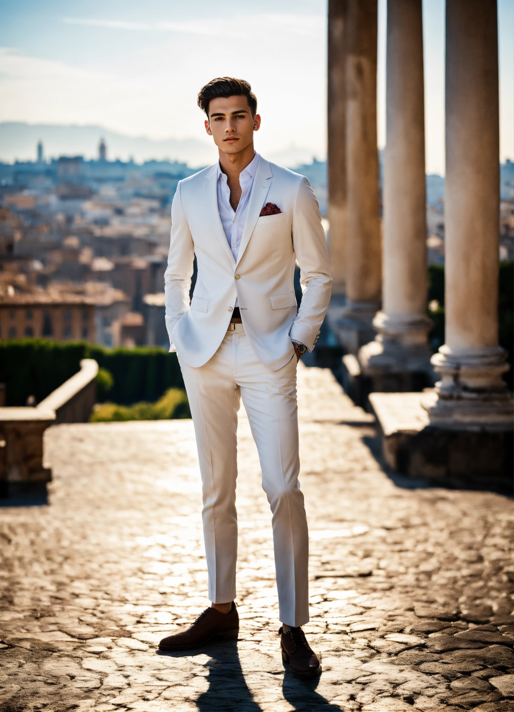 Lexica - Photo of one young male model in whiteclothes looking to the ...