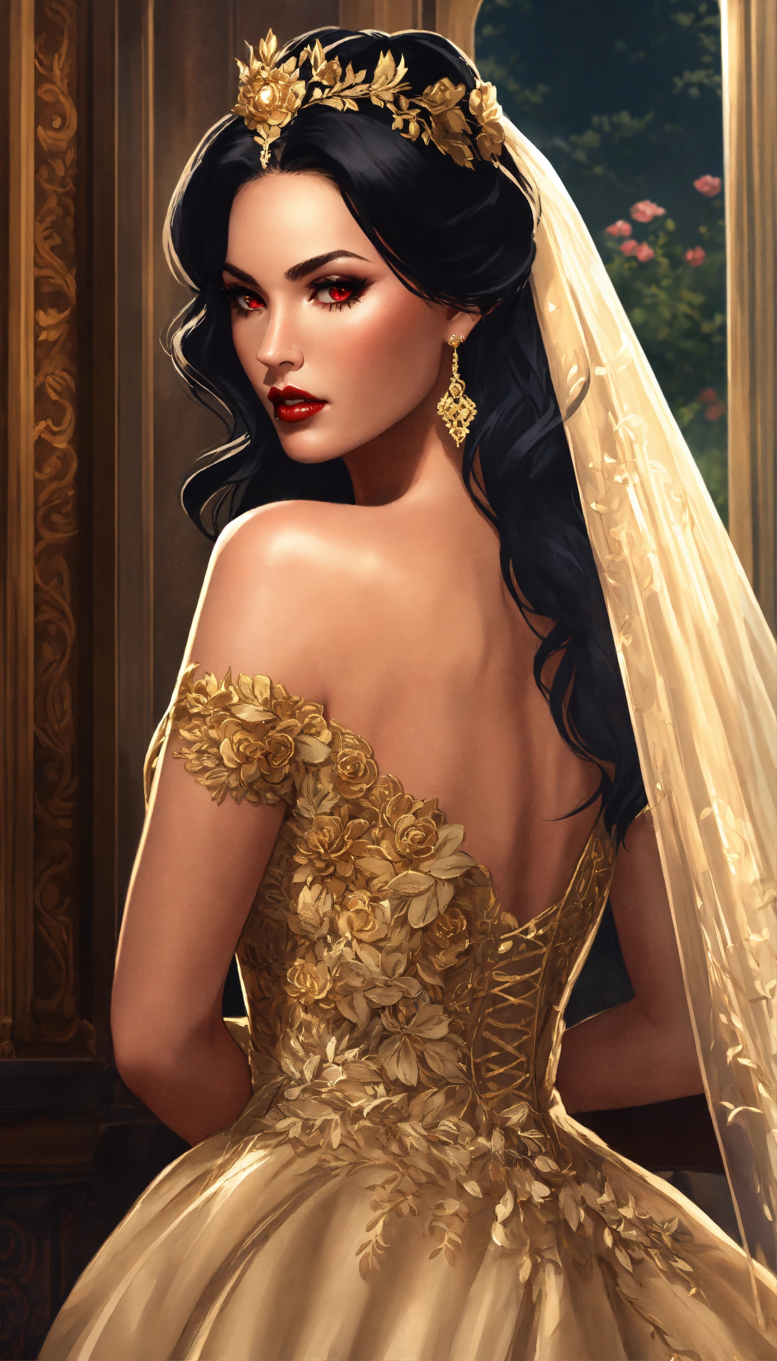 Lexica - Concept art of ravenna, megan fox, glowing red eyes, curled ...