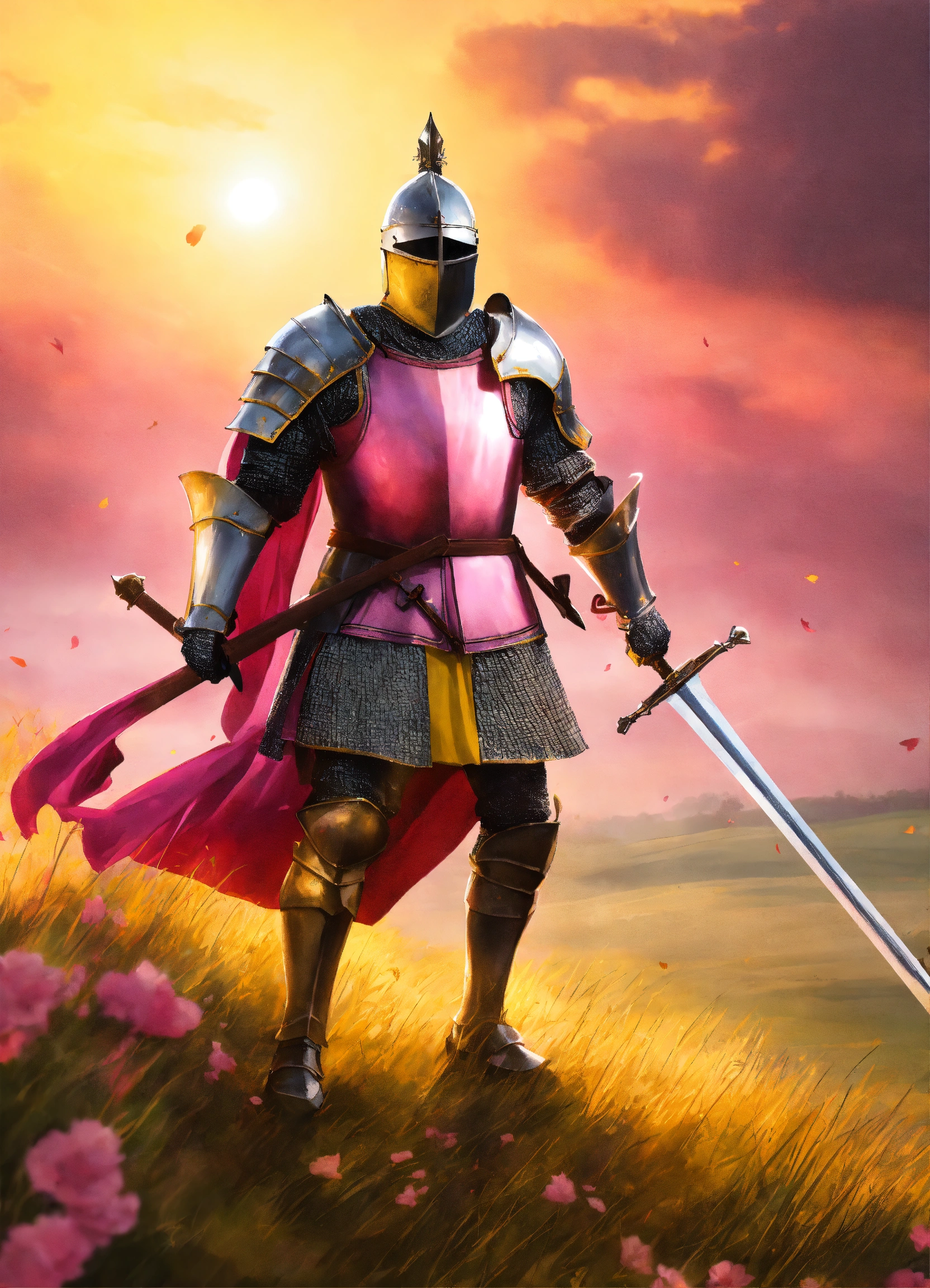 Lexica - A knight in pink and yellow, heraldry, medieval, banner on a ...