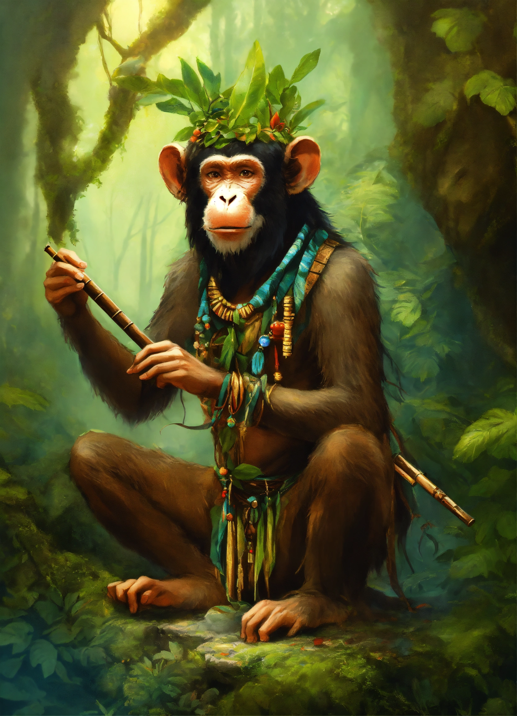 Lexica - A male mandrake shaman, monkey, animal, playing a flute ...