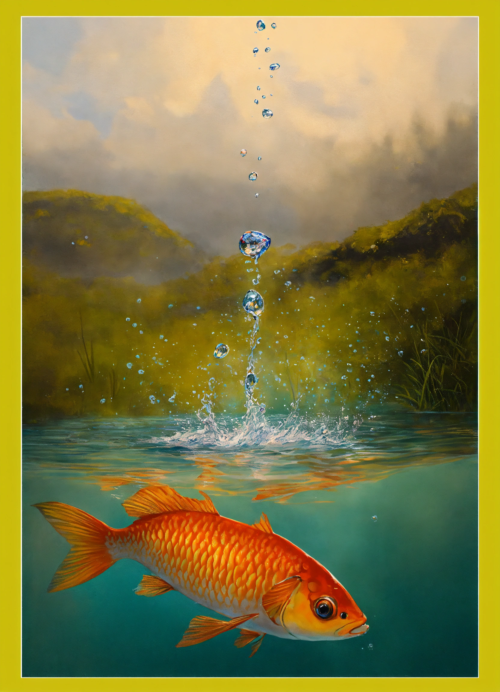 Lexica - The drop falls below the water surface, it morphs into a small ...