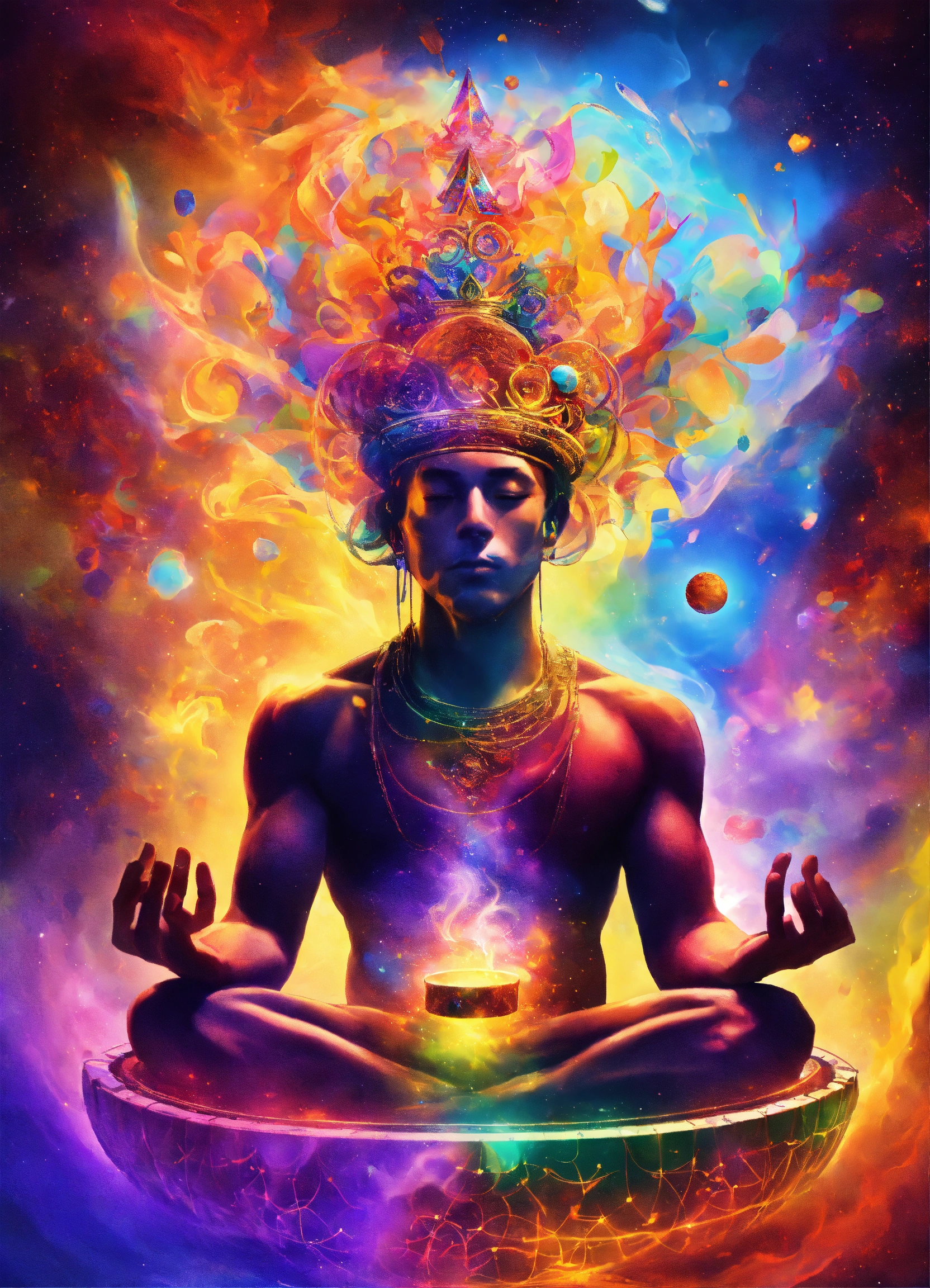 Lexica - Abstract drum smoking dmt, with universe coming out of his ...