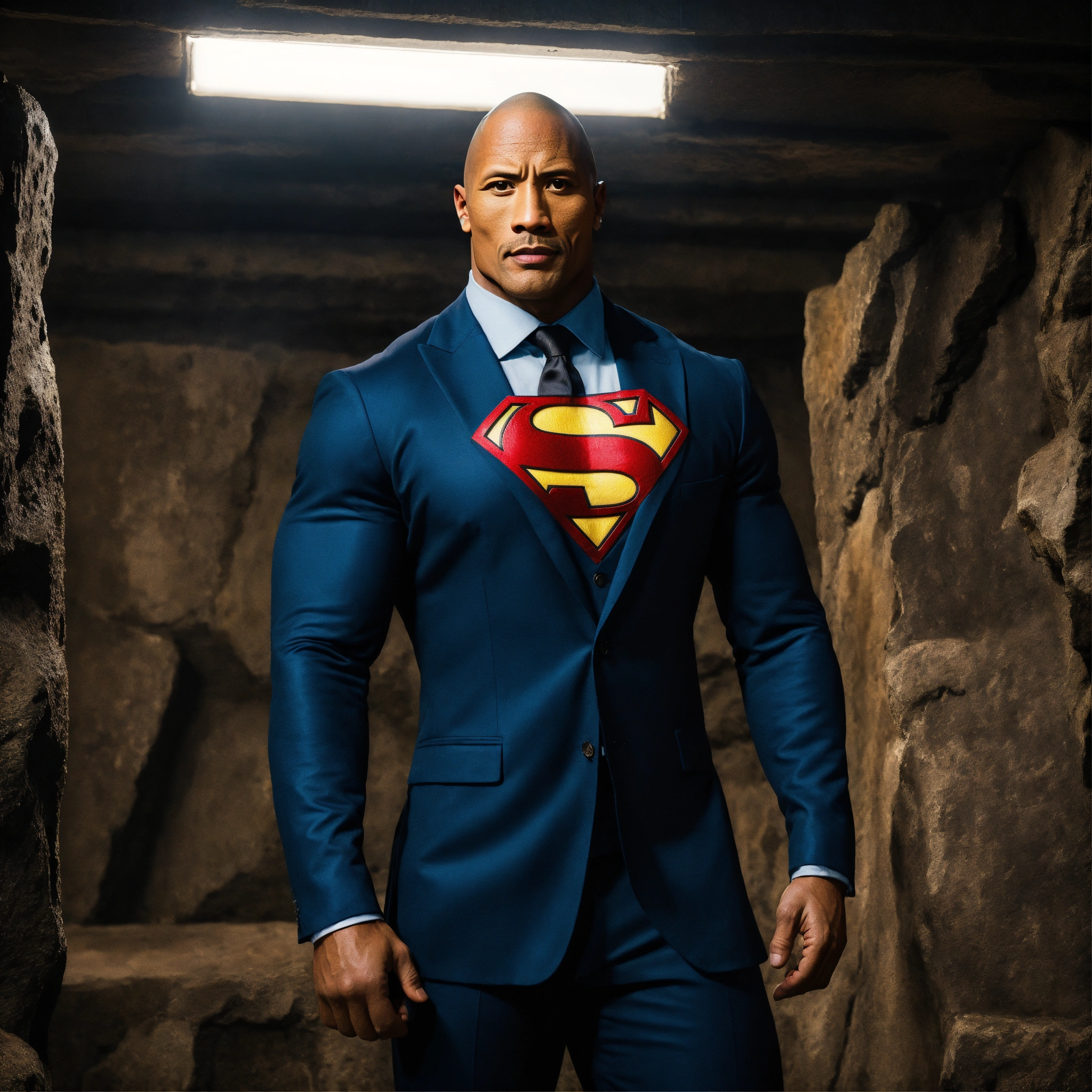 Lexica - Face focus shot, 1 man, solo, Dwayne Johnson as Superman, tall ...