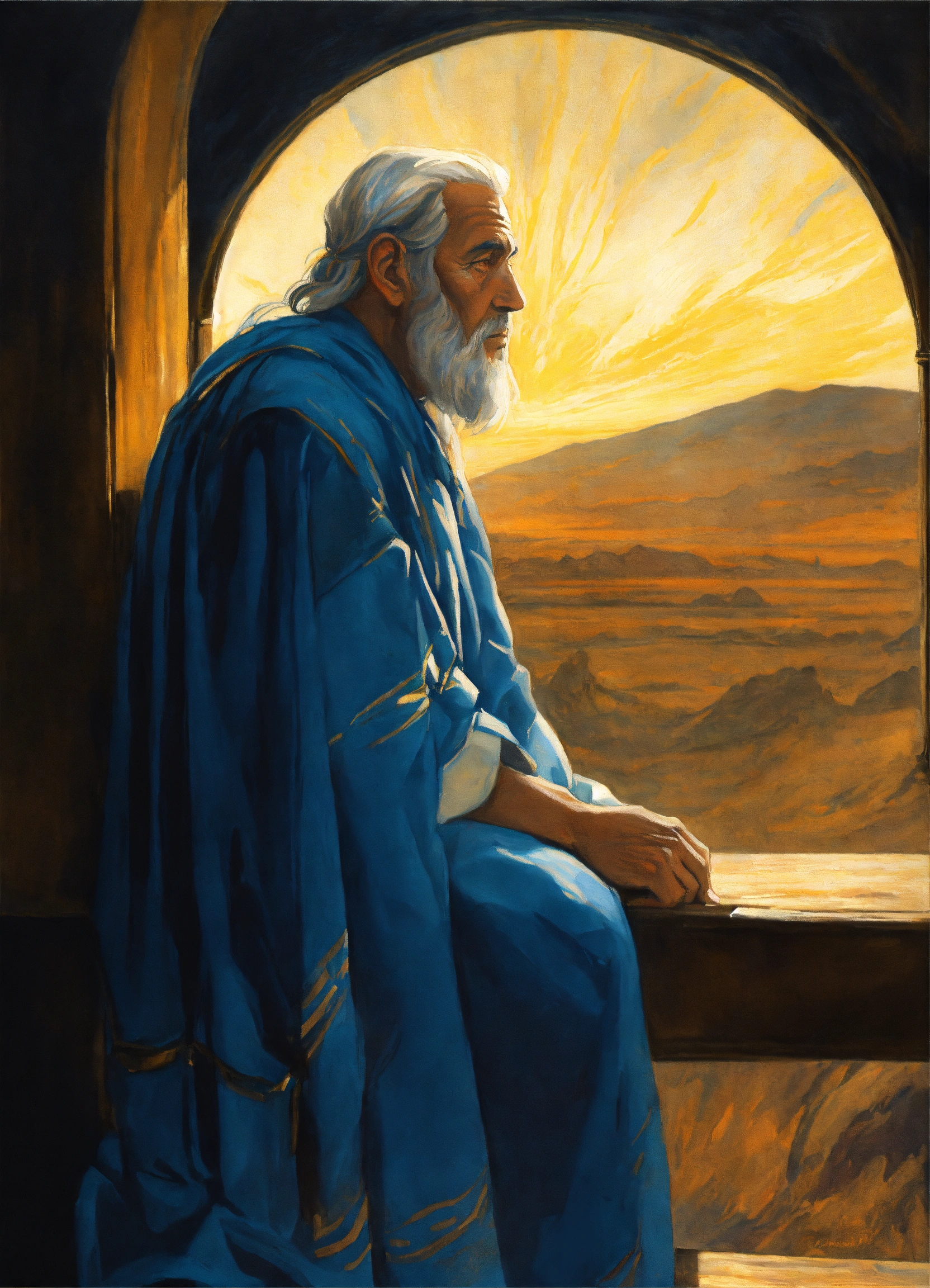 Lexica - A painting of an Christian elder looking out, in the style of ...