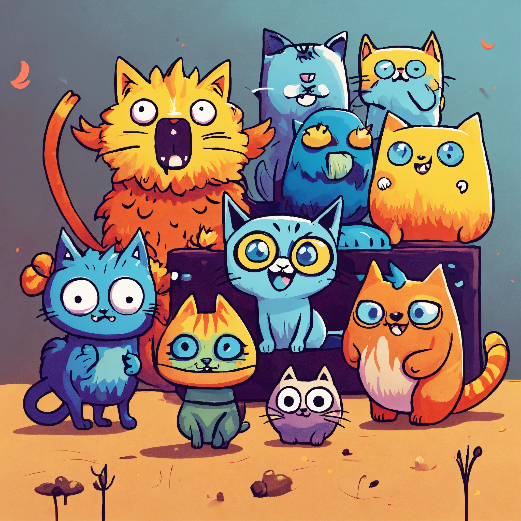 Lexica - Funny cats monsters simple sticker in Pixar style, minimalism