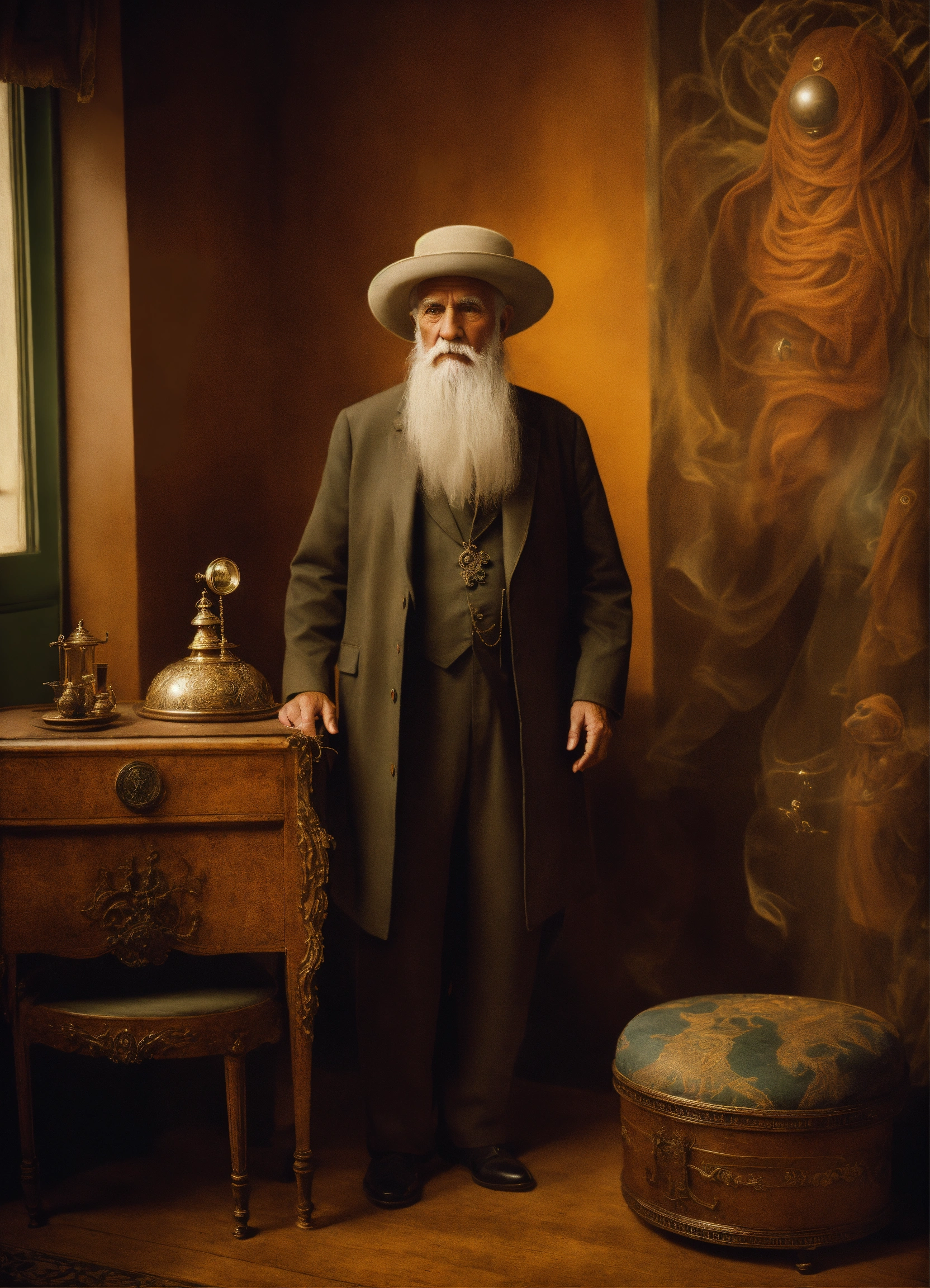 Lexica - Old man wearing a fakir suite standing next to an ...