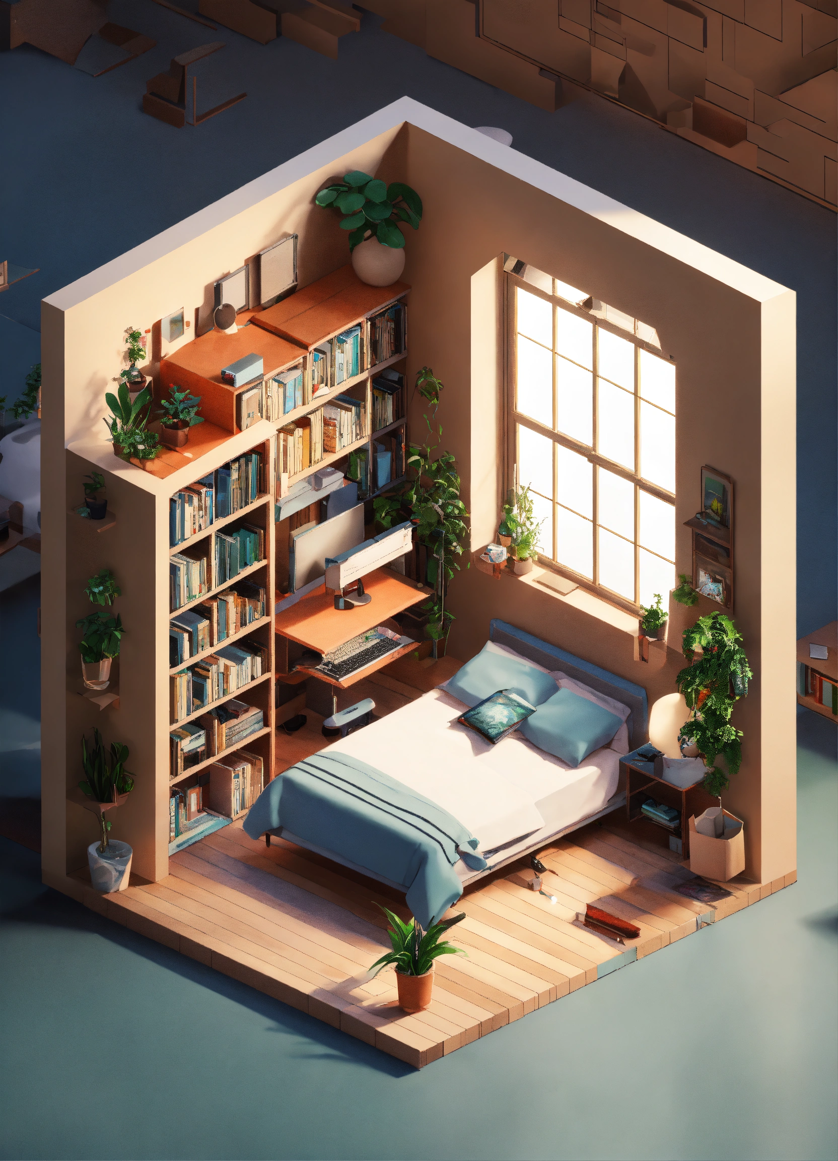 Lexica - Cube cutout of an isometric programmer bedroom with a gaming ...