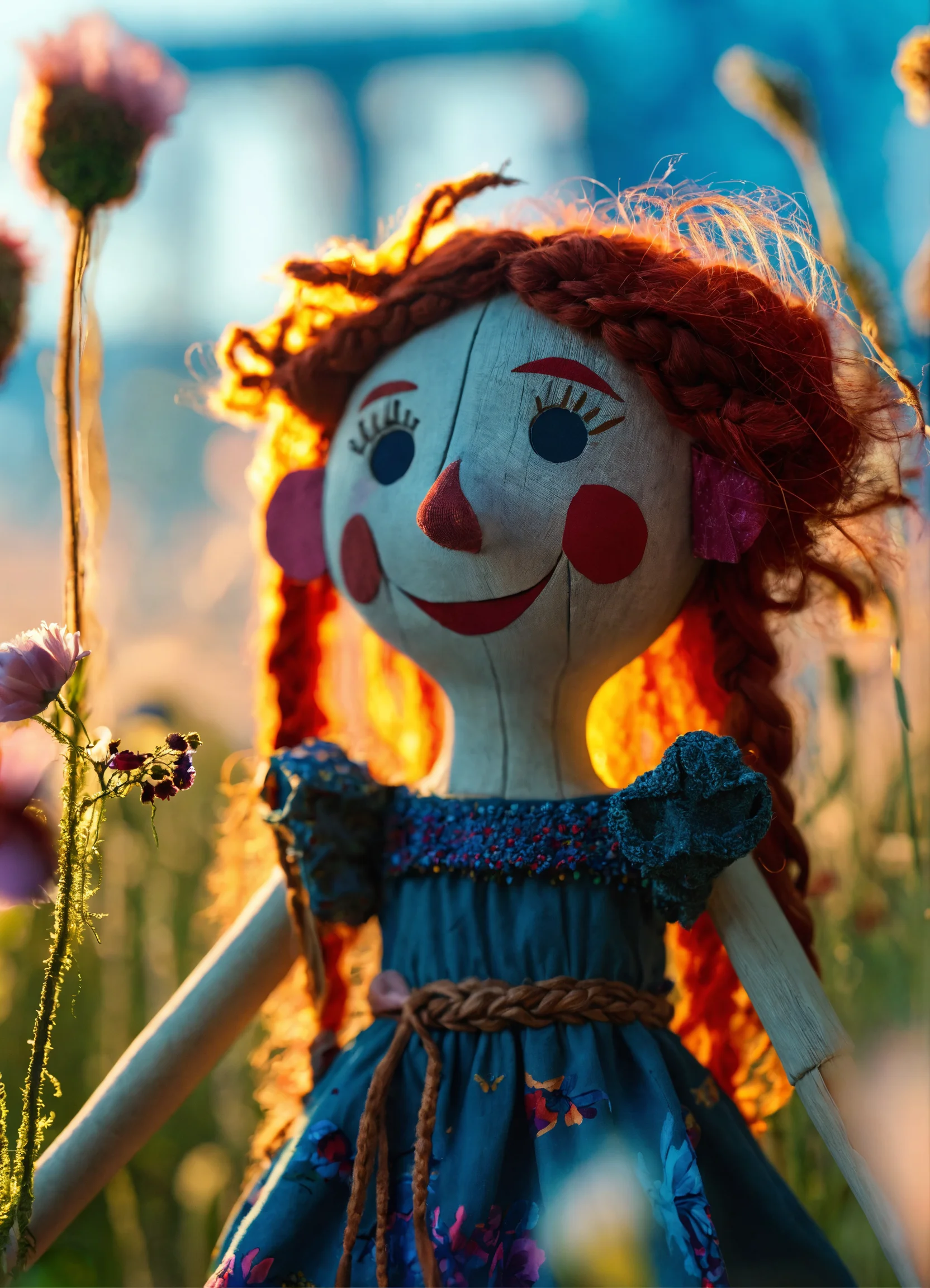 Lexica - One wooden puppets, a red-haired girl with braids, happy ...