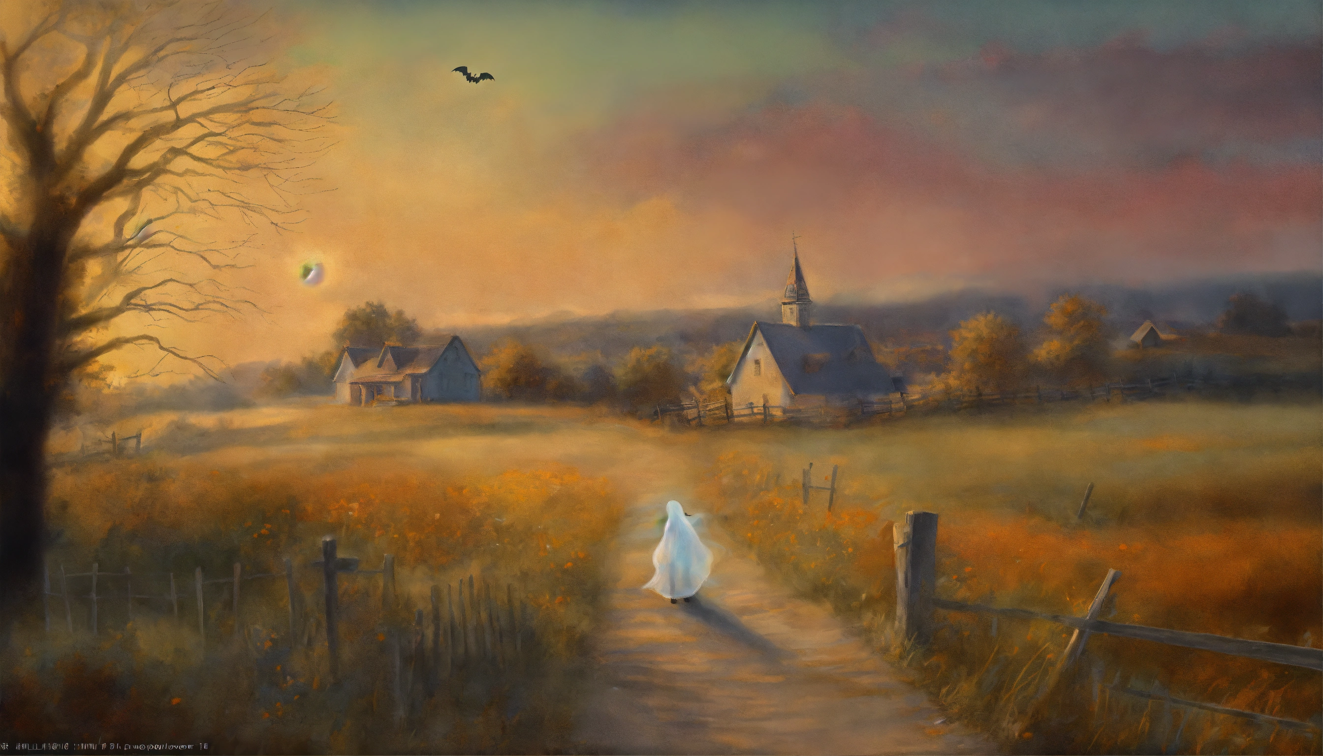 Lexica - Halloween a small Ghost Walking crossing the countryside, the ...