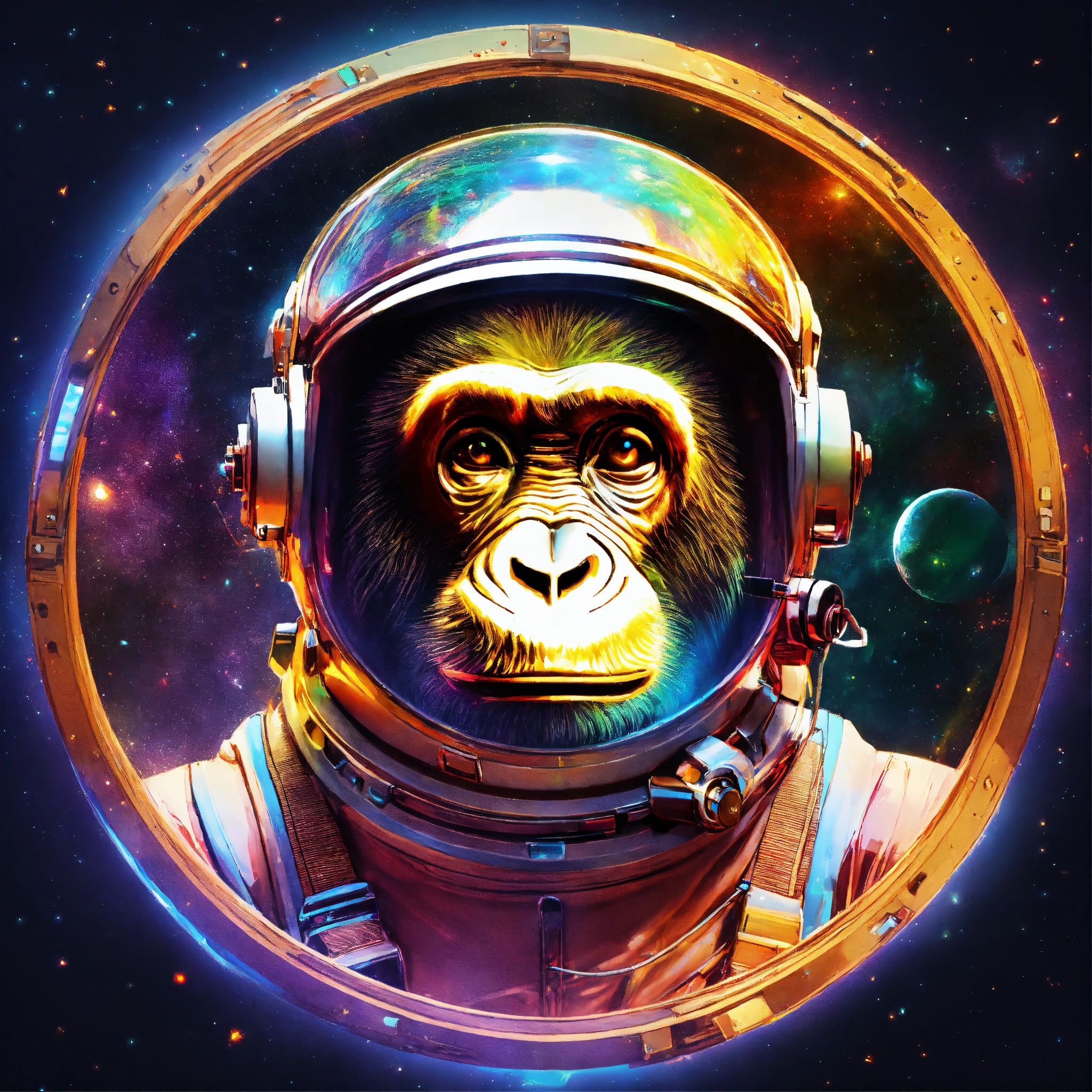 Lexica - APE ATRONAUT, circle image, holographic, best quality