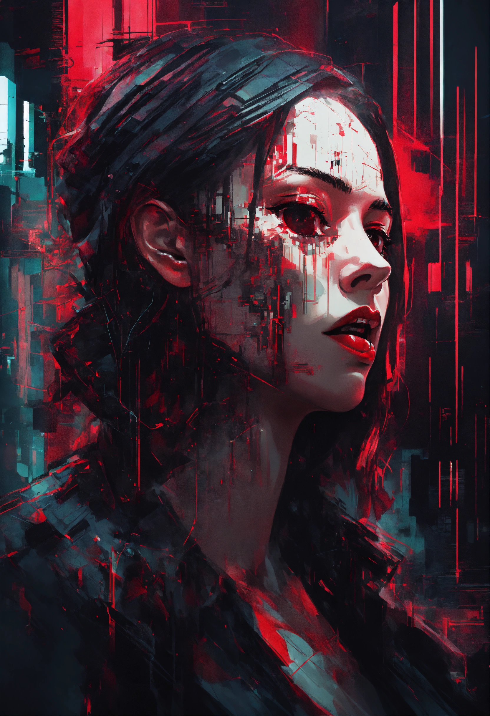 Lexica - Dark Illustration of a vampire style of glitch art, cyberpunk ...