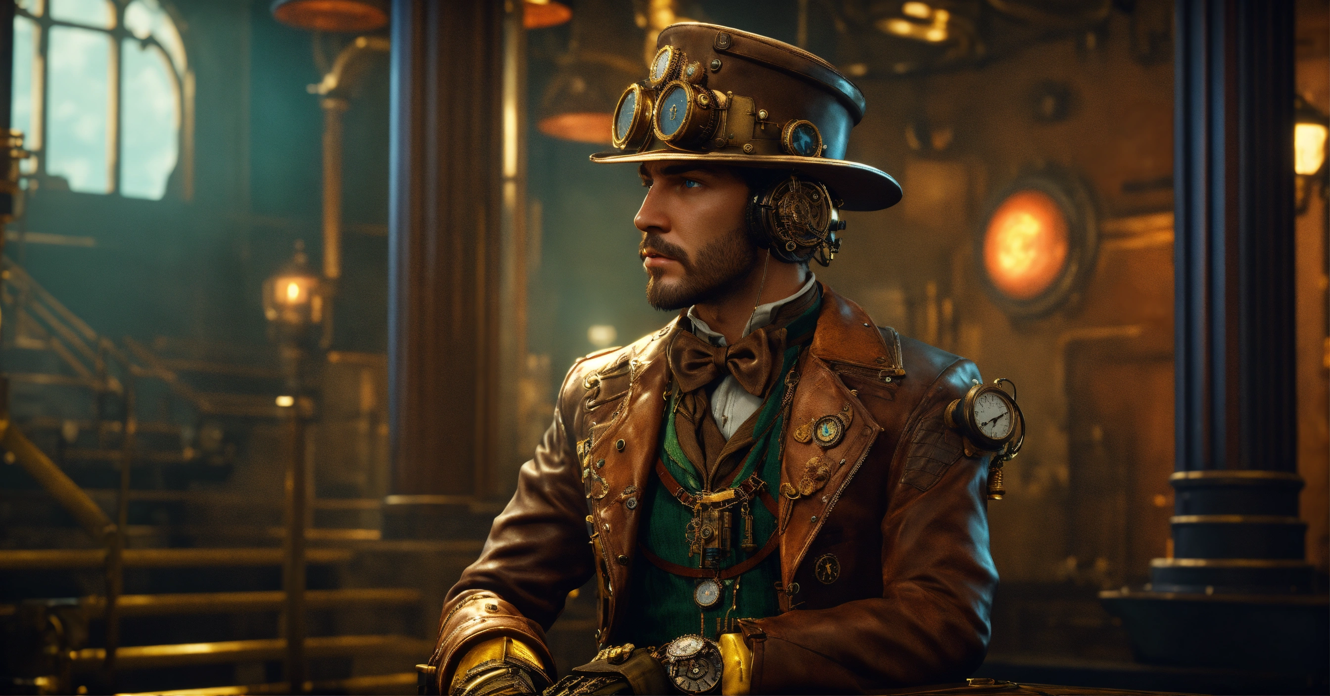 Lexica - Steampunk man vivid colors, unreal engine, 8k