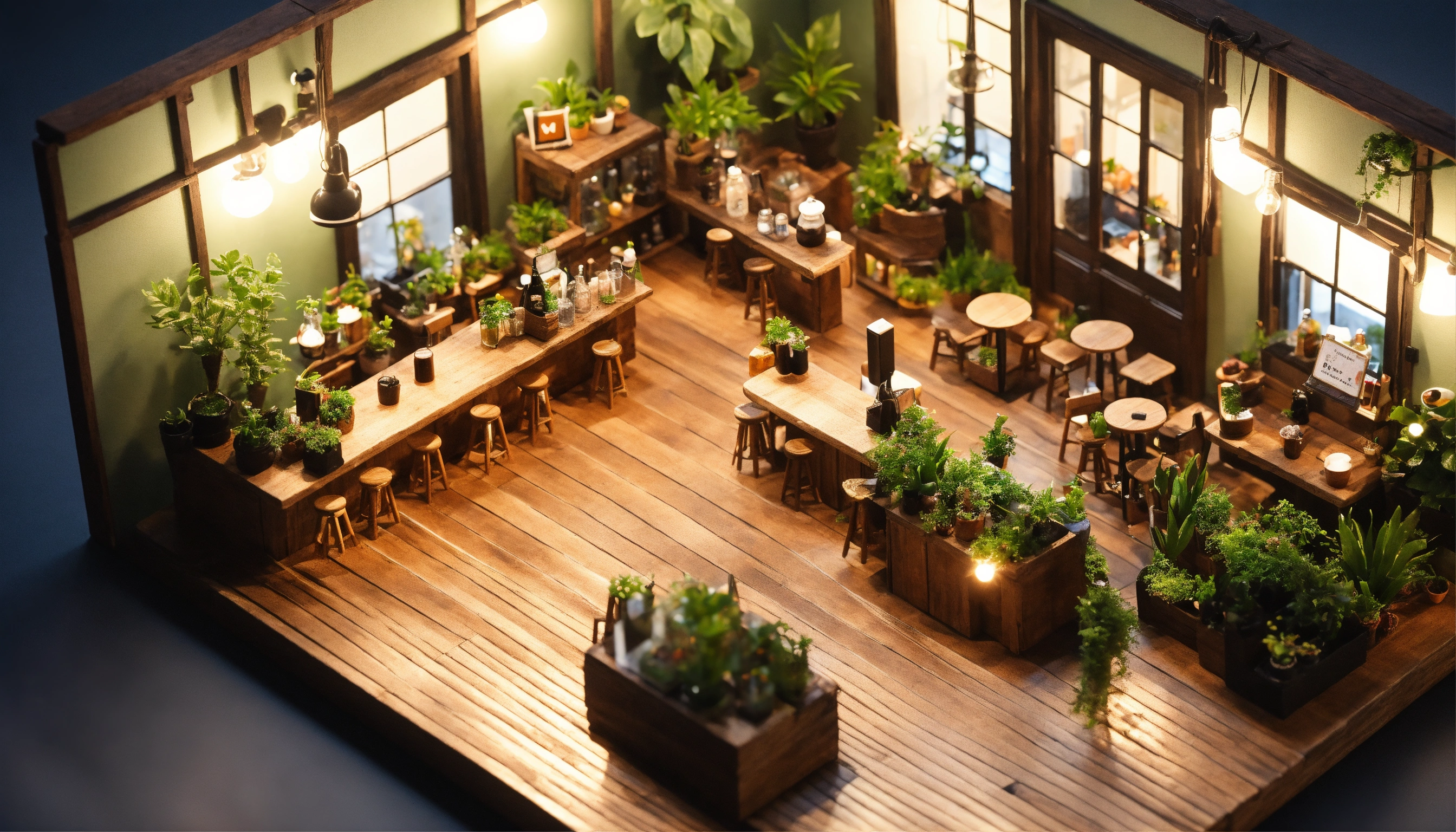 Lexica - A top-down view of a mini diorama of a cafe, lots of indoor ...