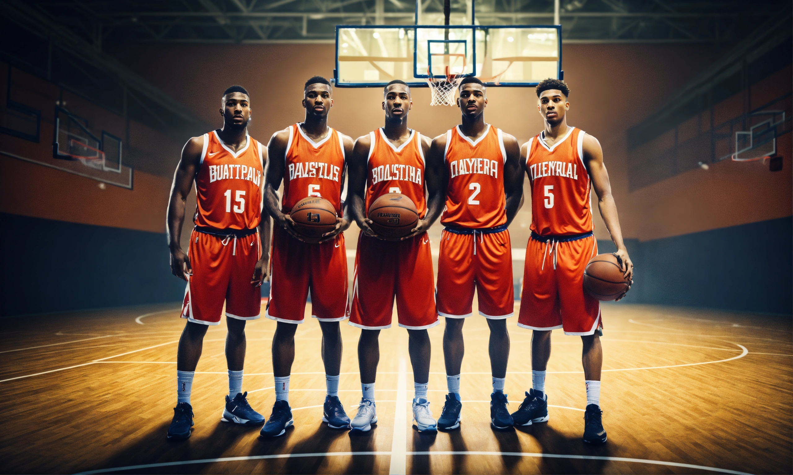 Lexica - Five players basketball team 4k facing camera