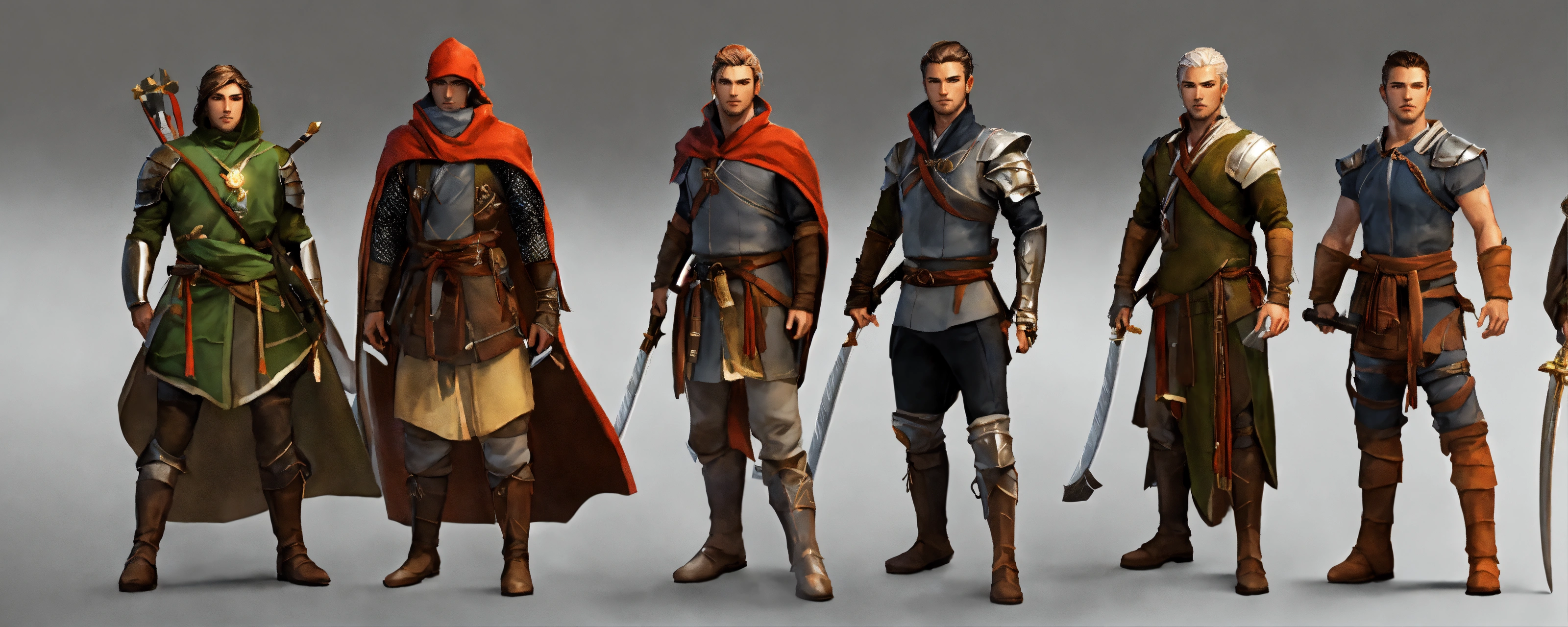 Lexica - 4 realistic full body male figures (mage, knight, archer ...